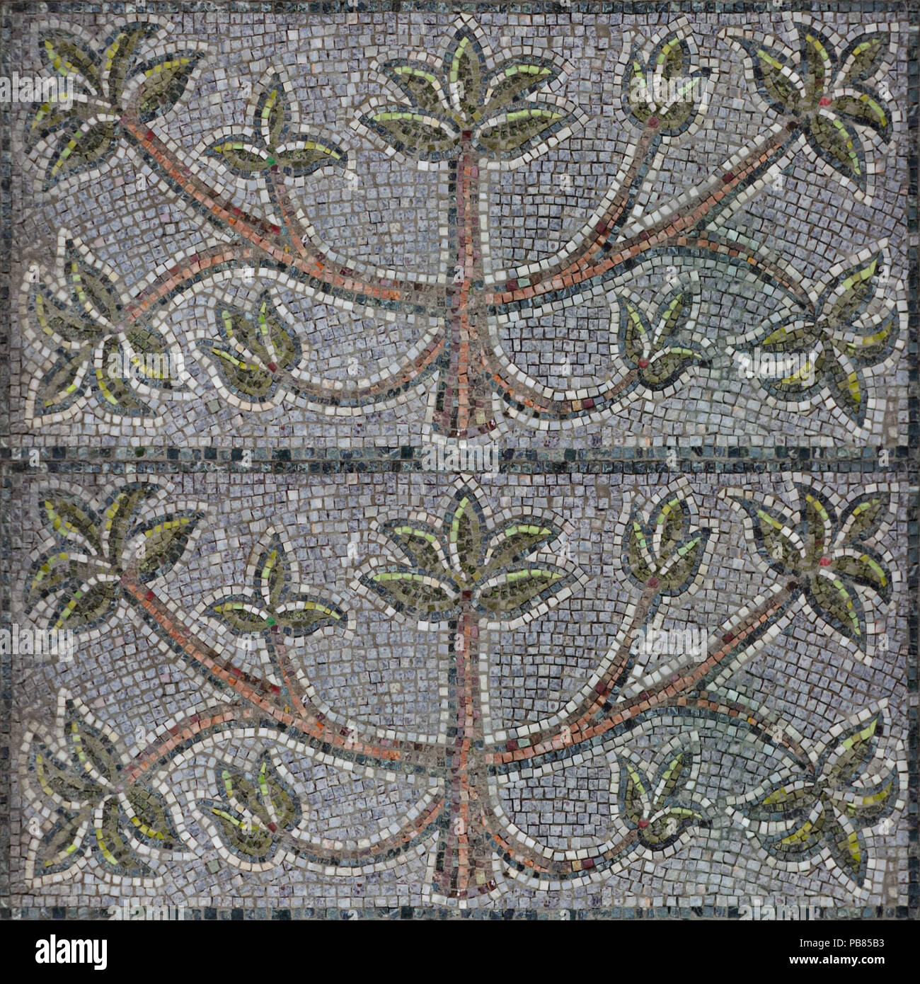 Seamless pattern of decor mosaic with brown tree and green leaves for ...