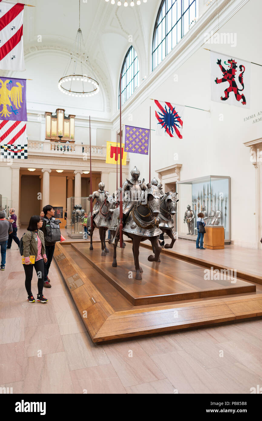 NEW YORK, USA - SEP 25, 2015: Knights and armour room in the ...