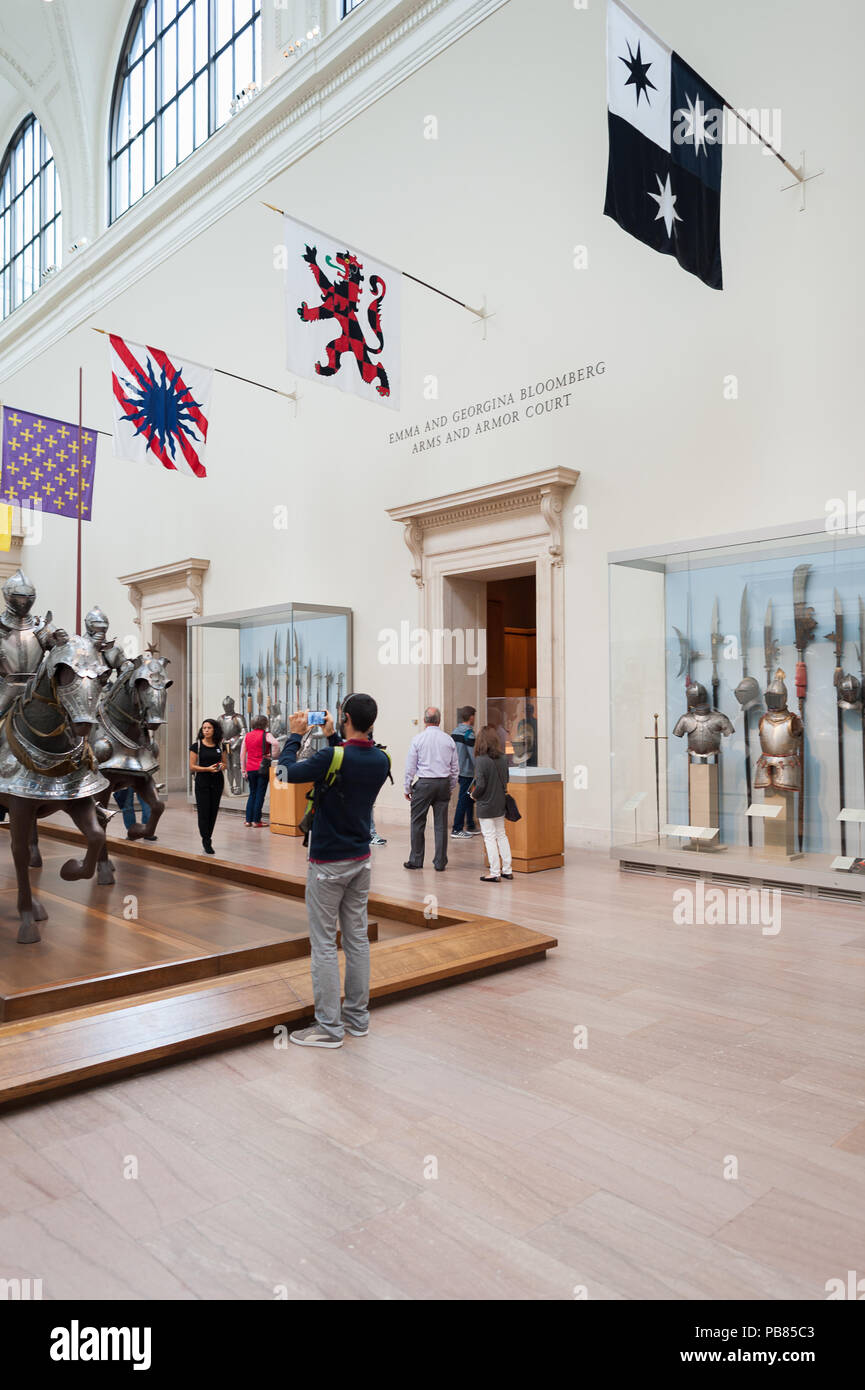 NEW YORK, USA - SEP 25, 2015: Knights and armour room in the ...