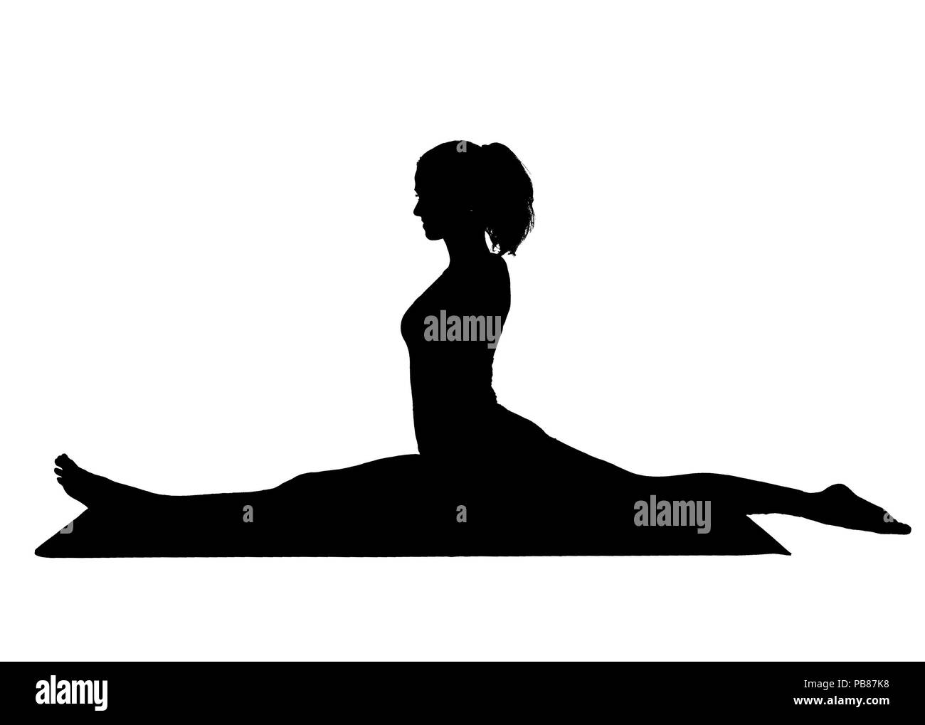 Beautiful woman doing Hanumanasana pose on yoga class. Studio shot ...