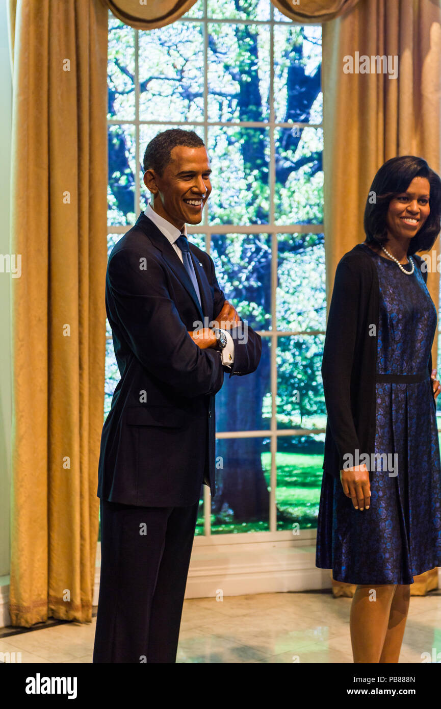 NEW YORK, USA - SEP 22, 2015: Barack Obama in Madame Tussaud wax museum ...