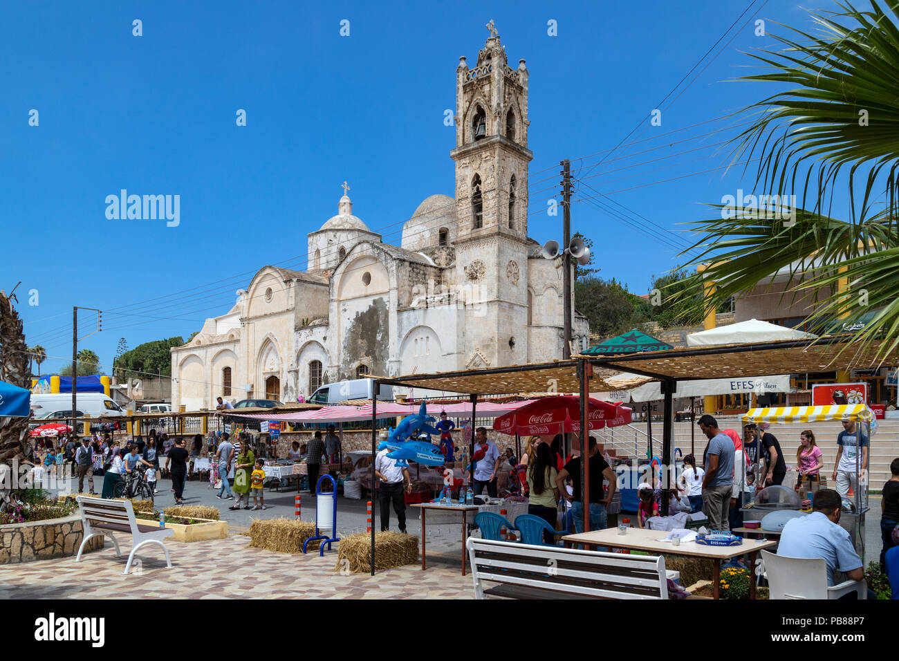 Market day in the small town of Dipkarpaz on the Karpasia Peninsula in ...