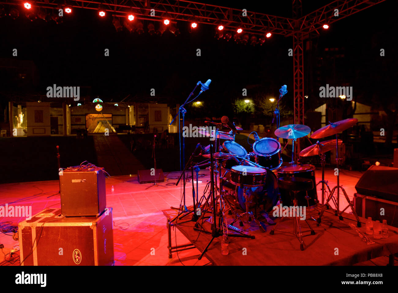 Drum kit on a stage ready for a concert Stock Photo - Alamy