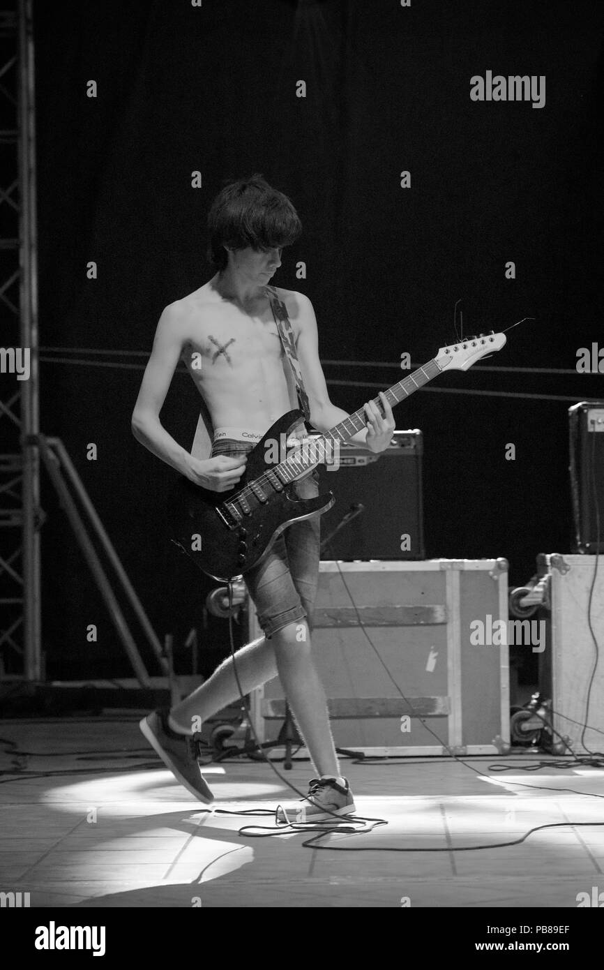 Performing on stage with a guitar Black and White Stock Photos & Images ...