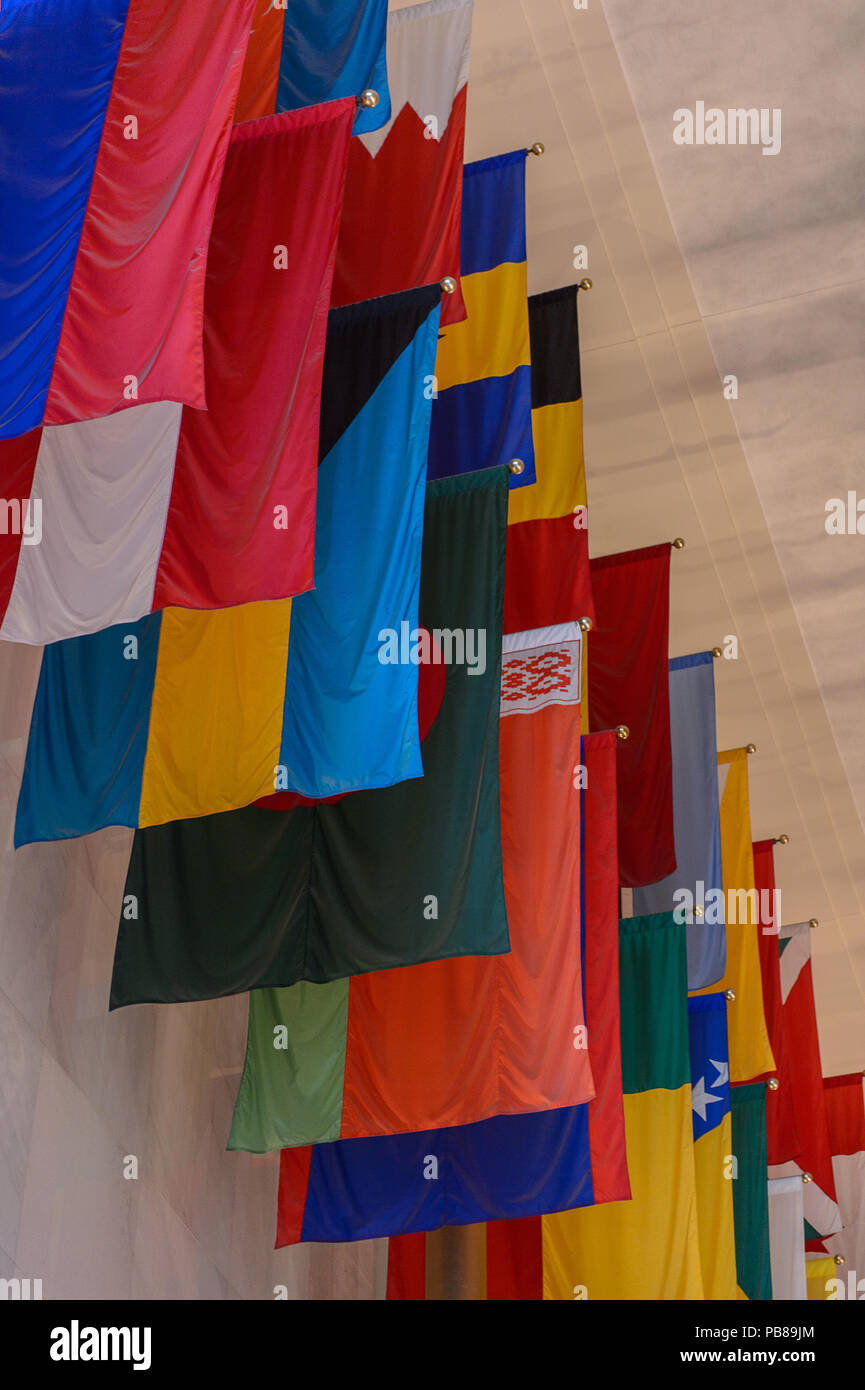WASHINGTON, USA - SEP 24, 2015: National flags at John F. Kennedy ...