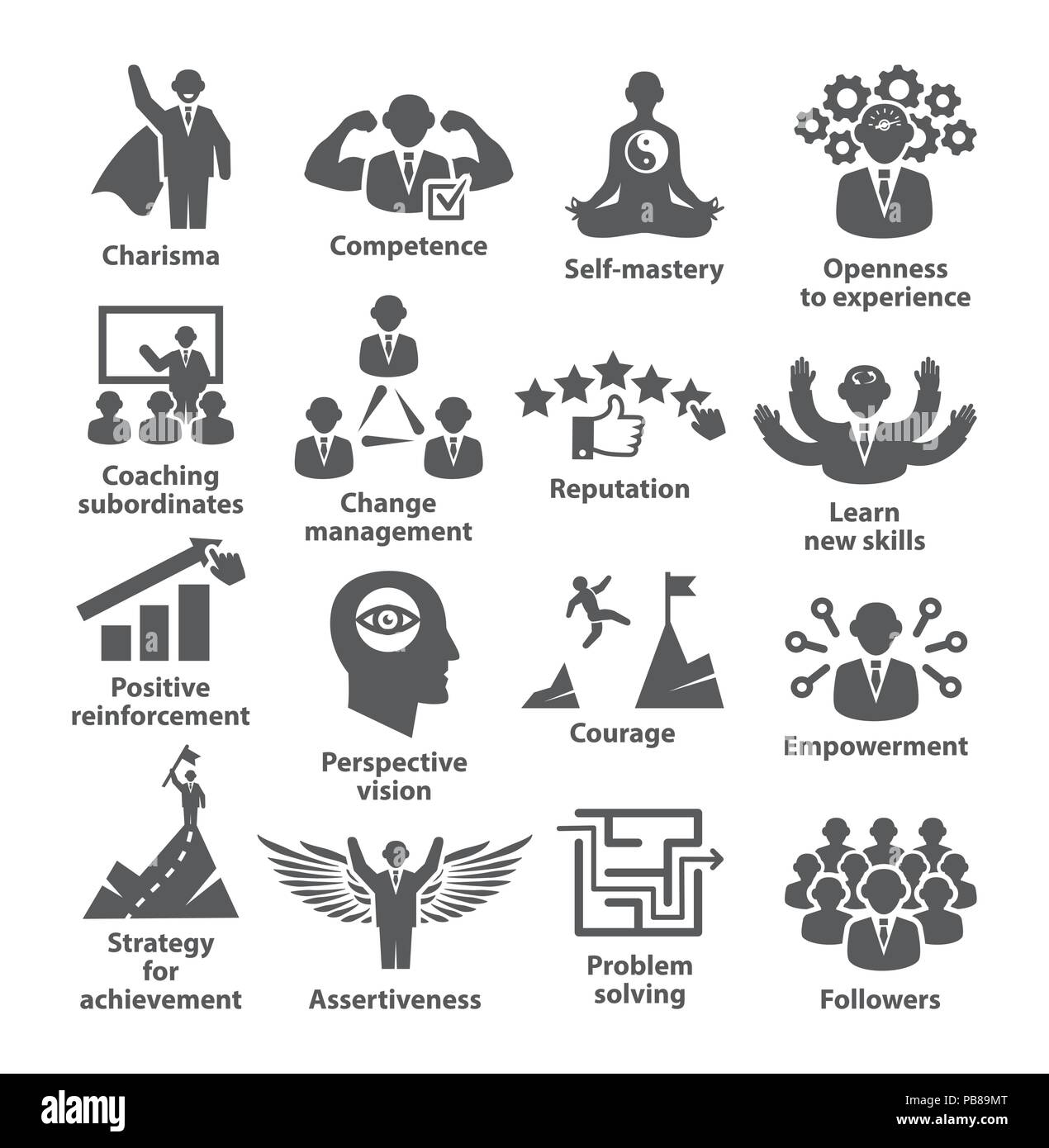 Business management icons Pack 45 Icons for leadership, career Stock ...