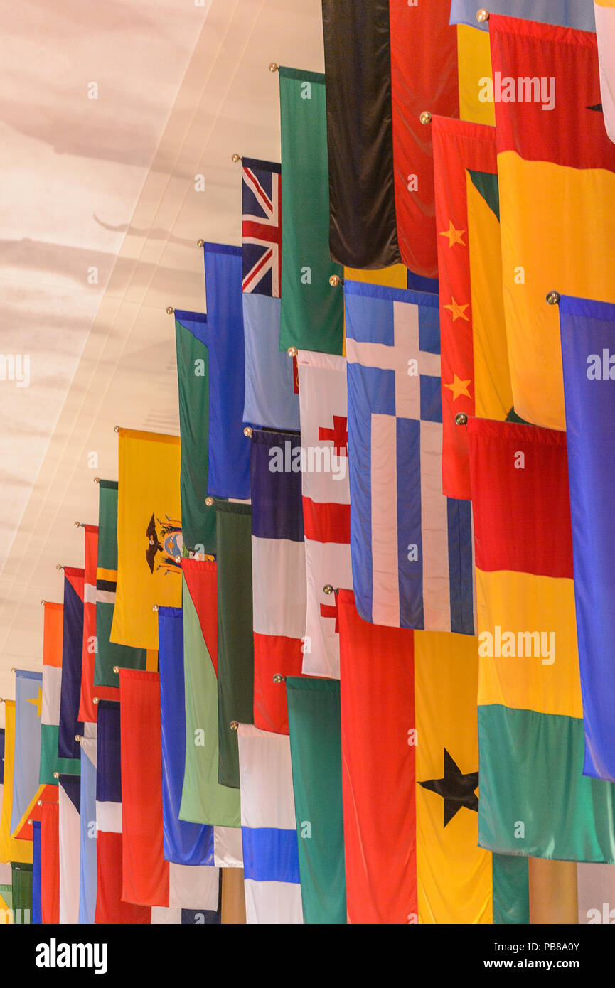 WASHINGTON, USA - SEP 24, 2015: National flags at John F. Kennedy ...