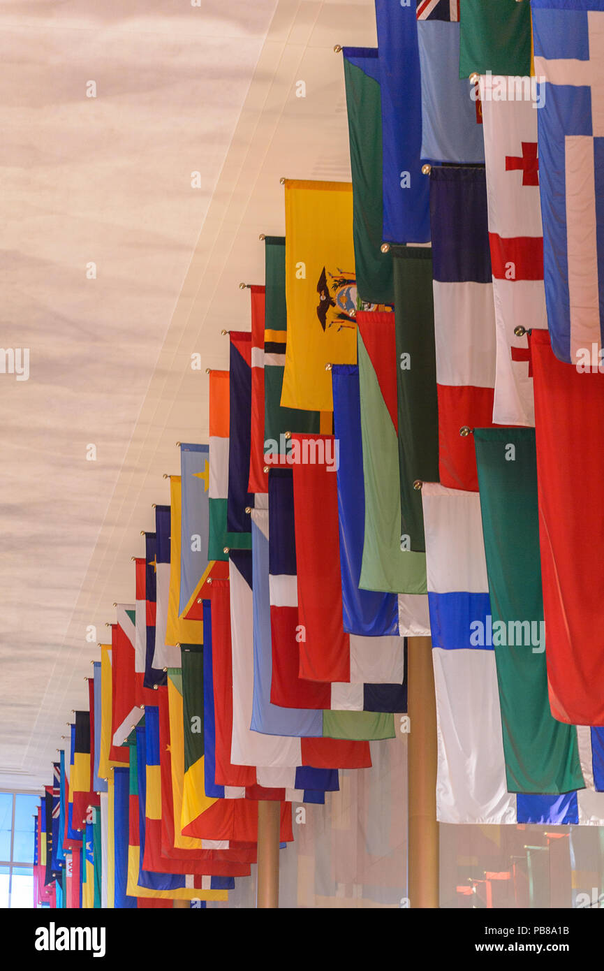 WASHINGTON, USA - SEP 24, 2015: National flags at John F. Kennedy ...