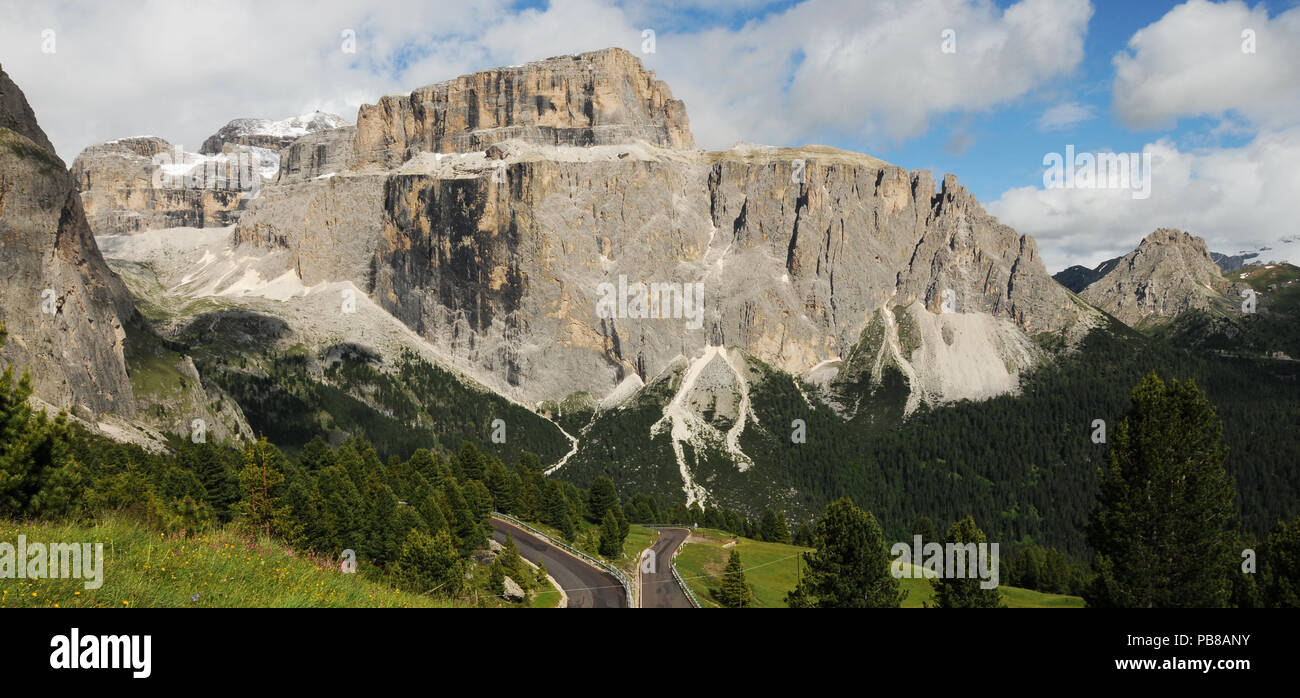 Sass Pordoi in the Italian Dolomites, as seen from Passo Sella. Italy ...