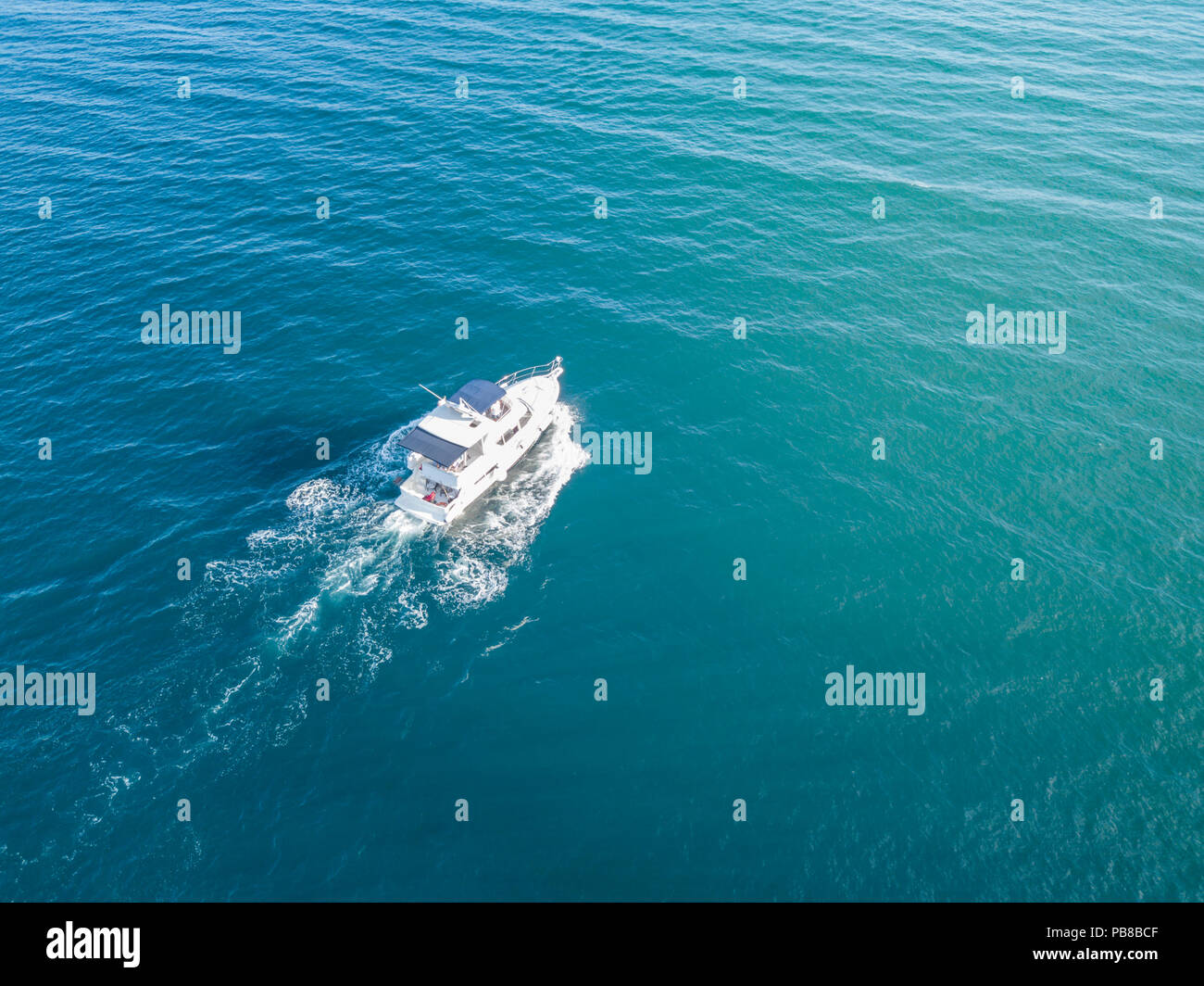 aerial view of sea emergency service team in fast speed motor boat ...