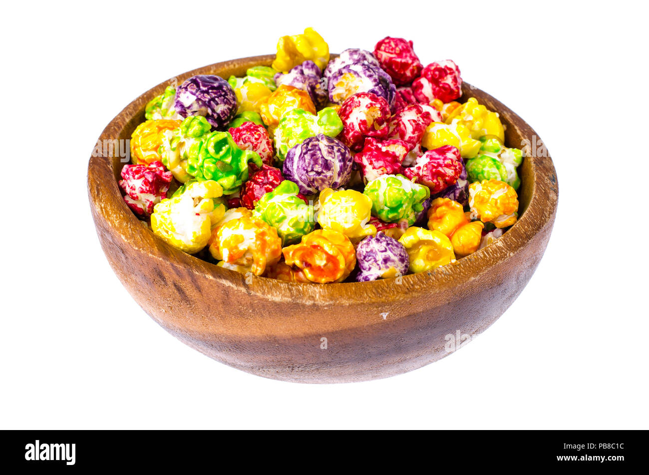Colored popcorn on white background. Studio Photo Stock Photo - Alamy