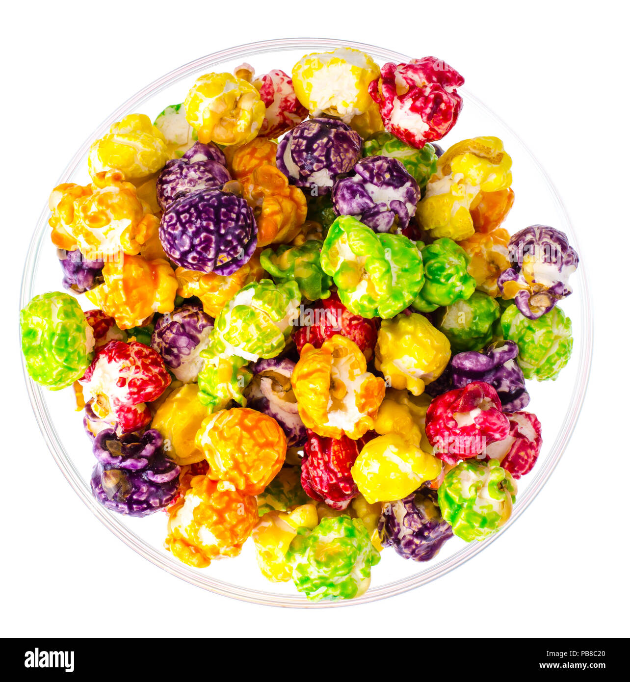 Colored popcorn on white background. Studio Photo Stock Photo - Alamy
