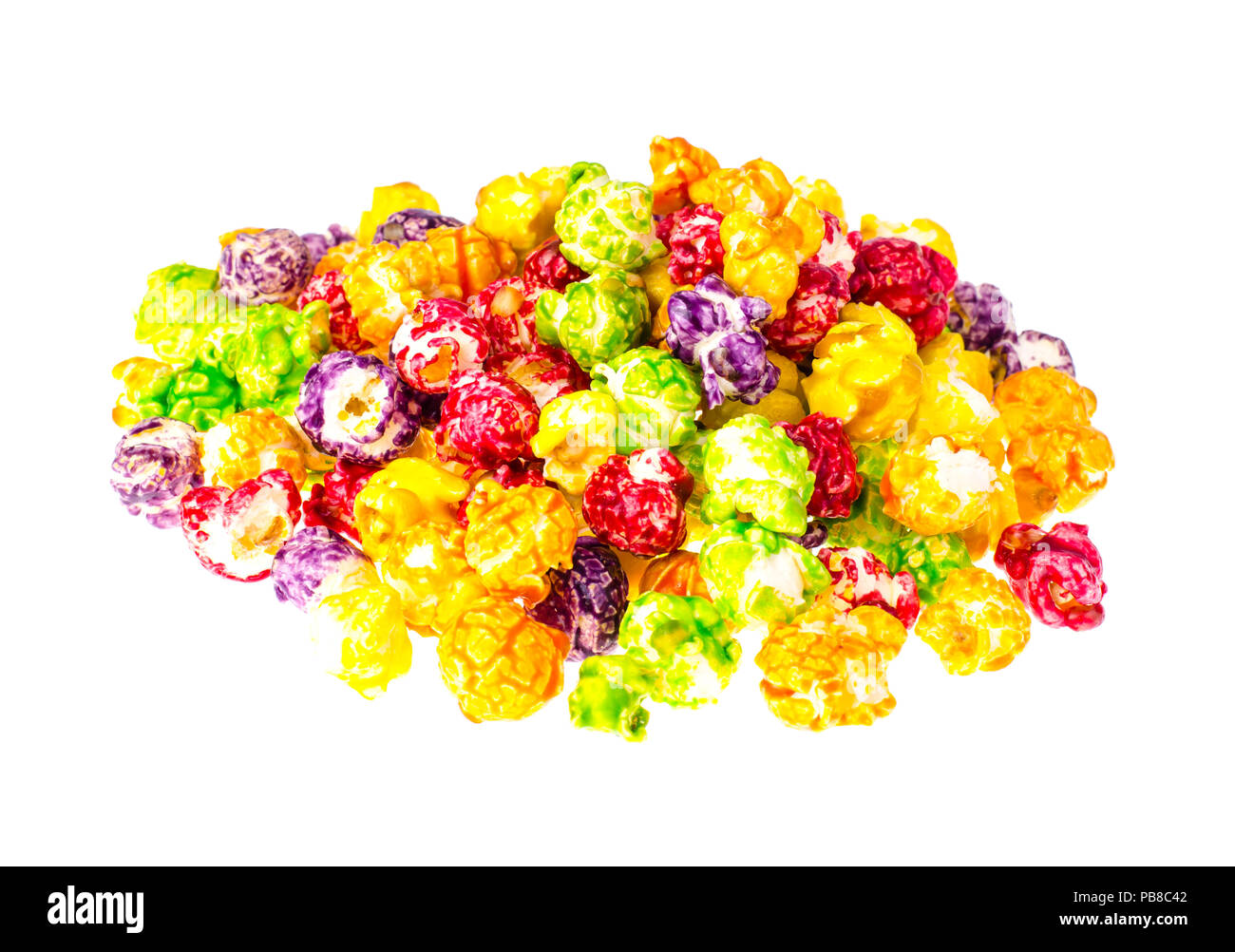 Colored popcorn on white background. Studio Photo Stock Photo - Alamy