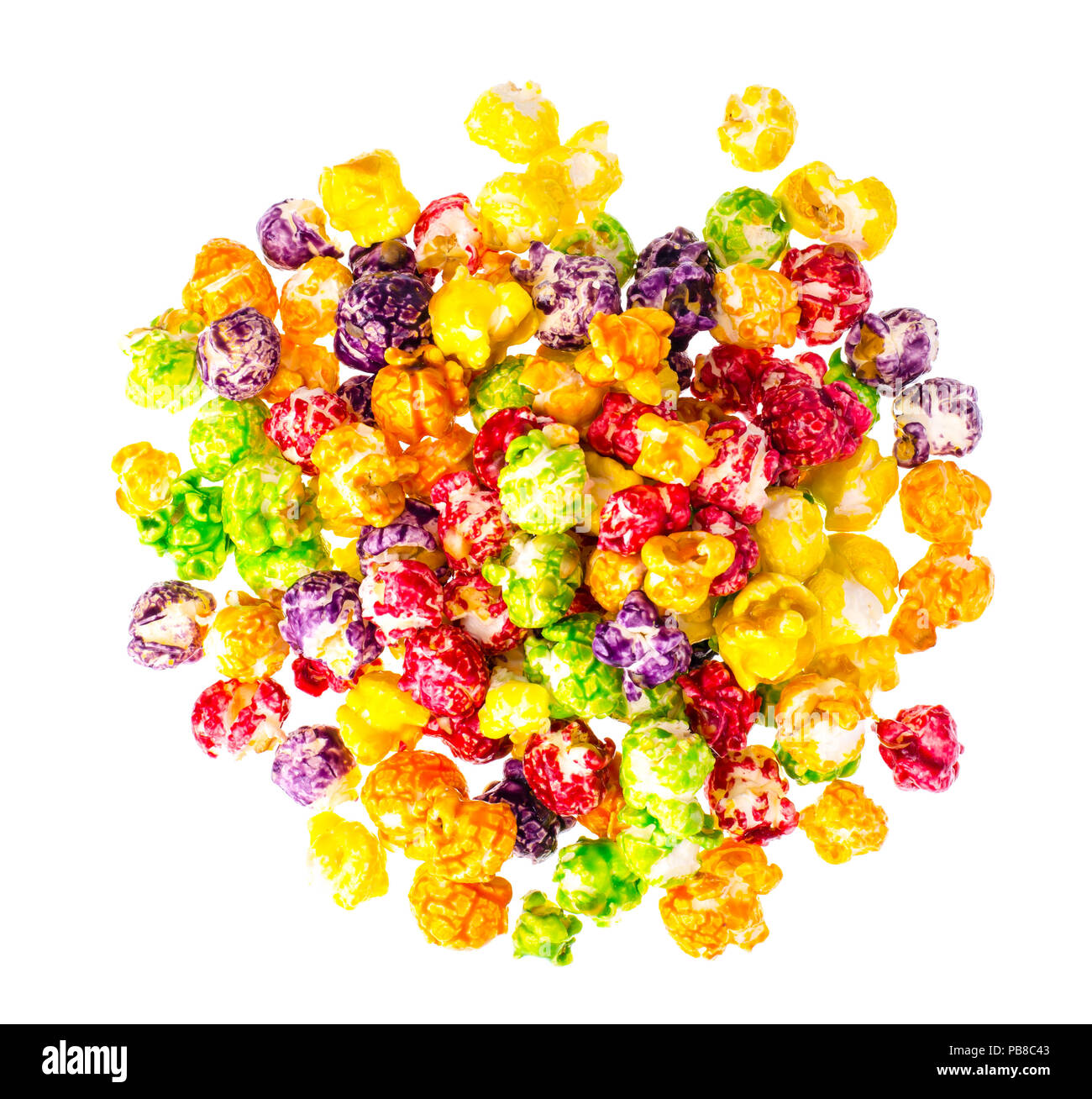 Colored popcorn on white background. Studio Photo Stock Photo - Alamy