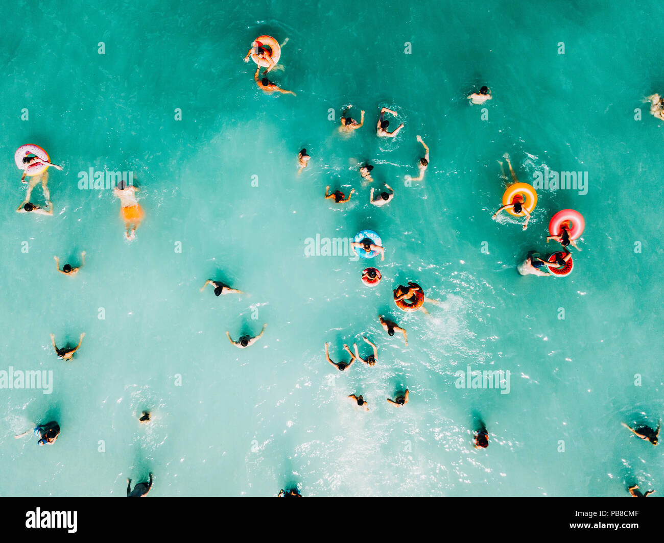 Aerial Summer View Of Clear Ocean Water Full Of Tourists Stock Photo ...