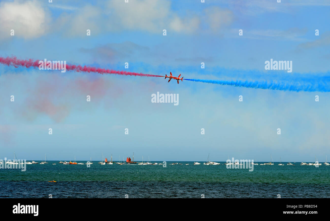 Two of the Red Arrows flying over boats at the Torbay Airshow 2018 ...
