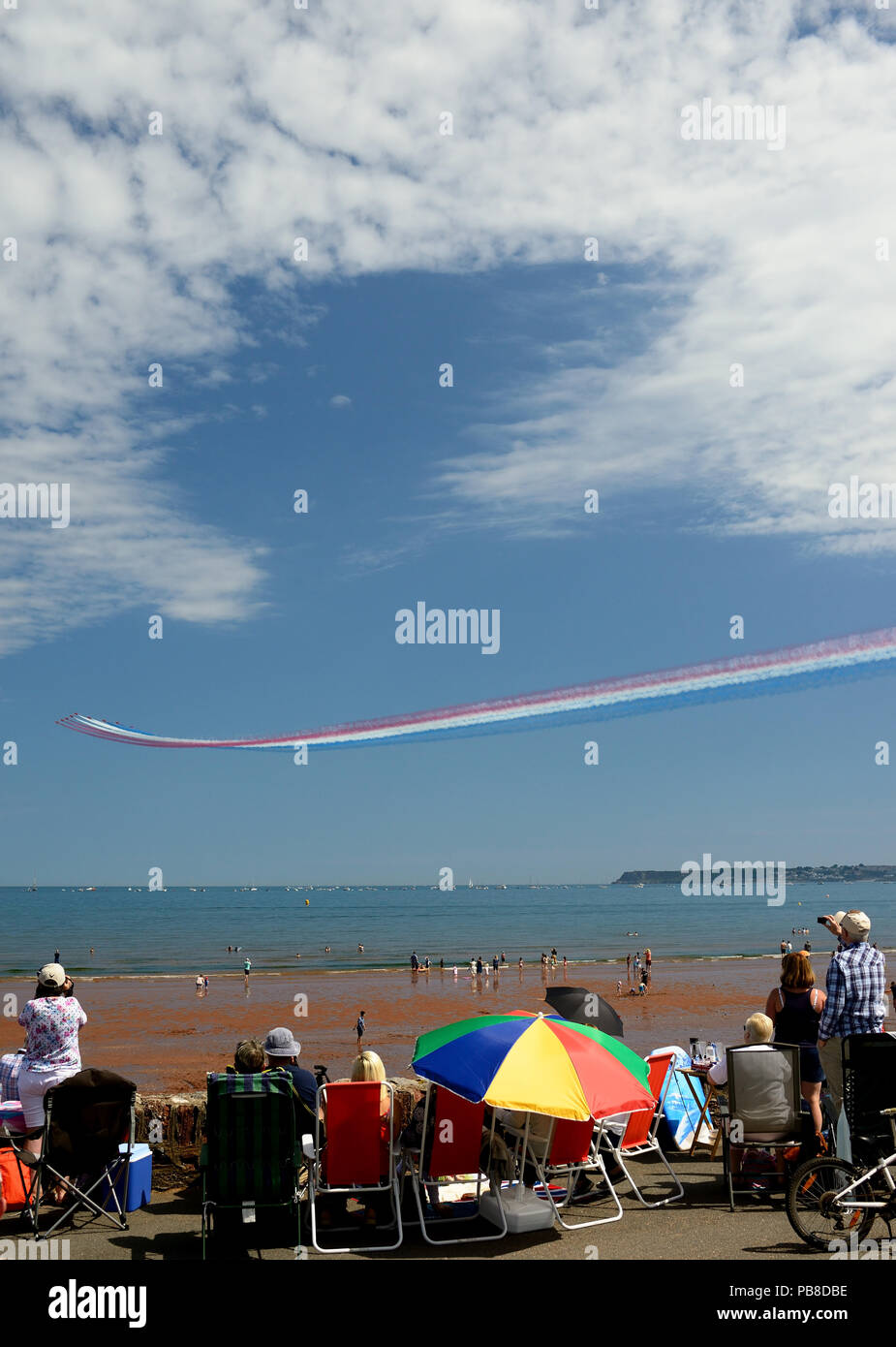 Spectators watching the RAF Red Arrows performing at the Torbay Airshow ...