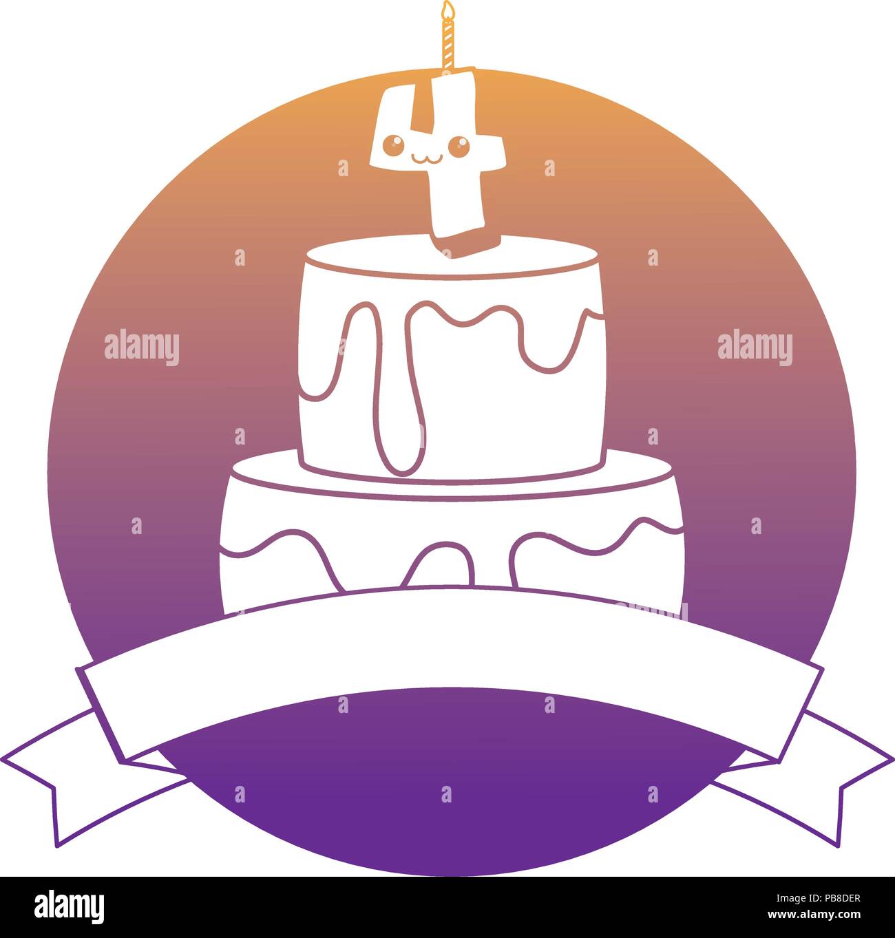 Birthday cake with number four candle over white background, vector ...
