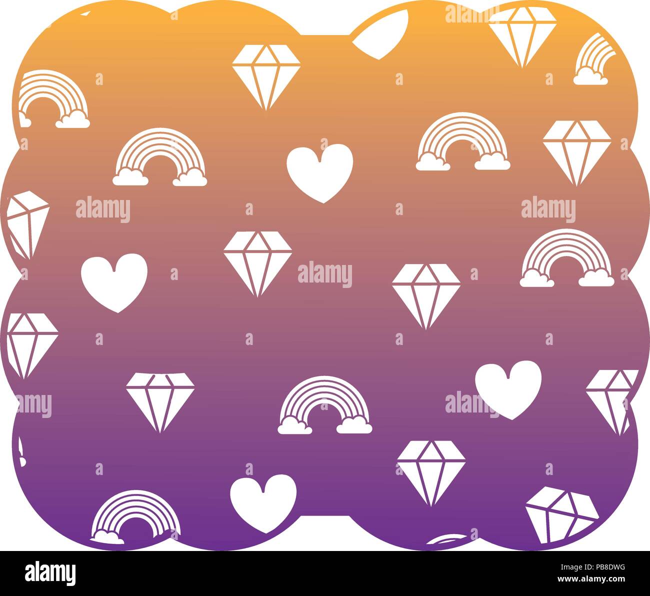 decorative frame with rainbow and diamonds pattern over background ...