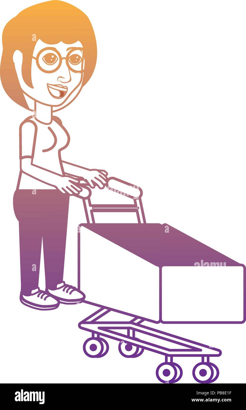 cartoon woman with shopping cart over white background, vector ...