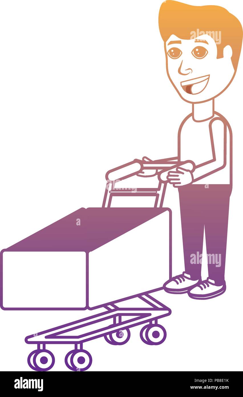 Cartoon man with shopping cart icon over white background, vector ...