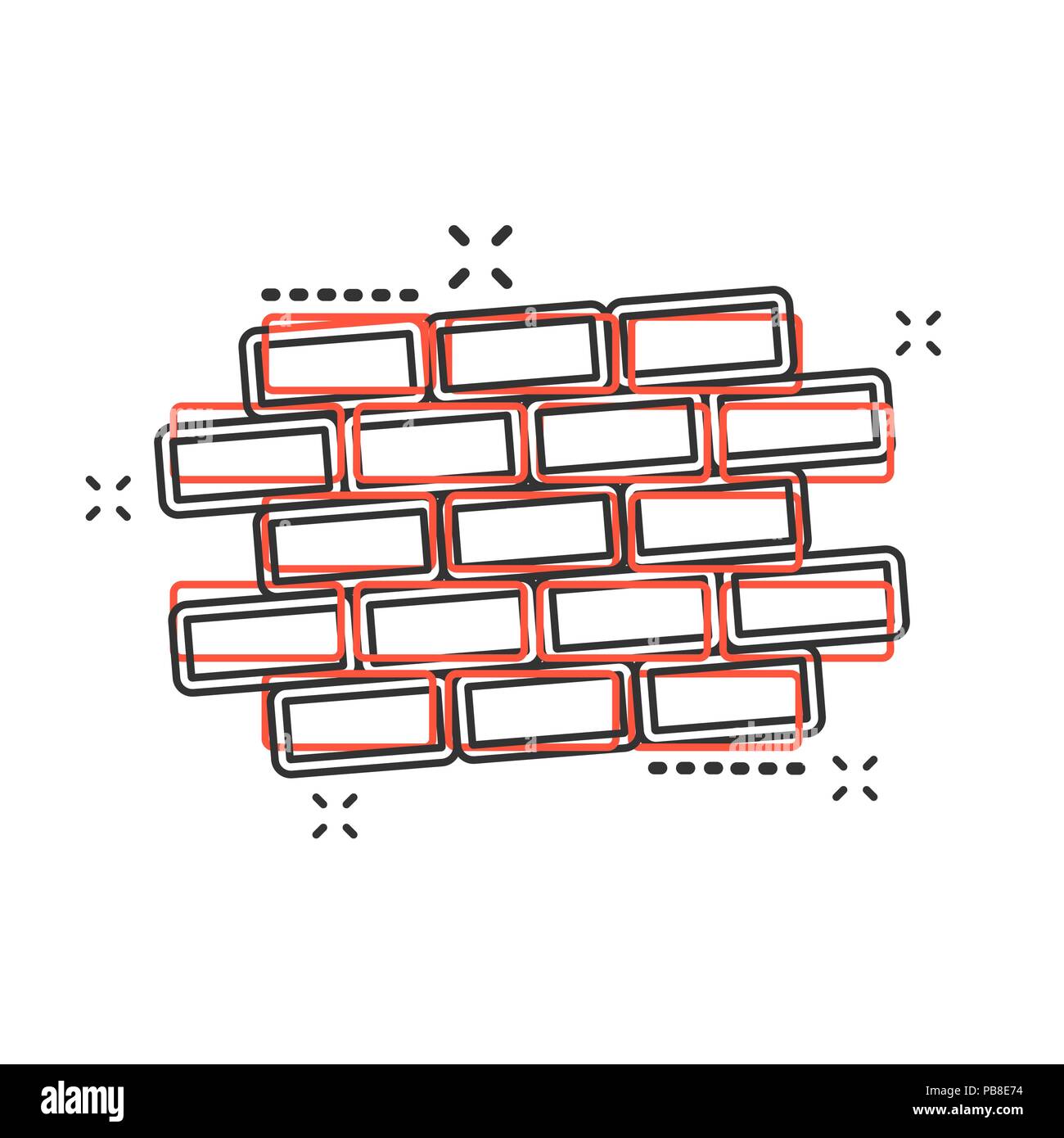 Vector cartoon wall brick icon in comic style. Wall sign illustration ...