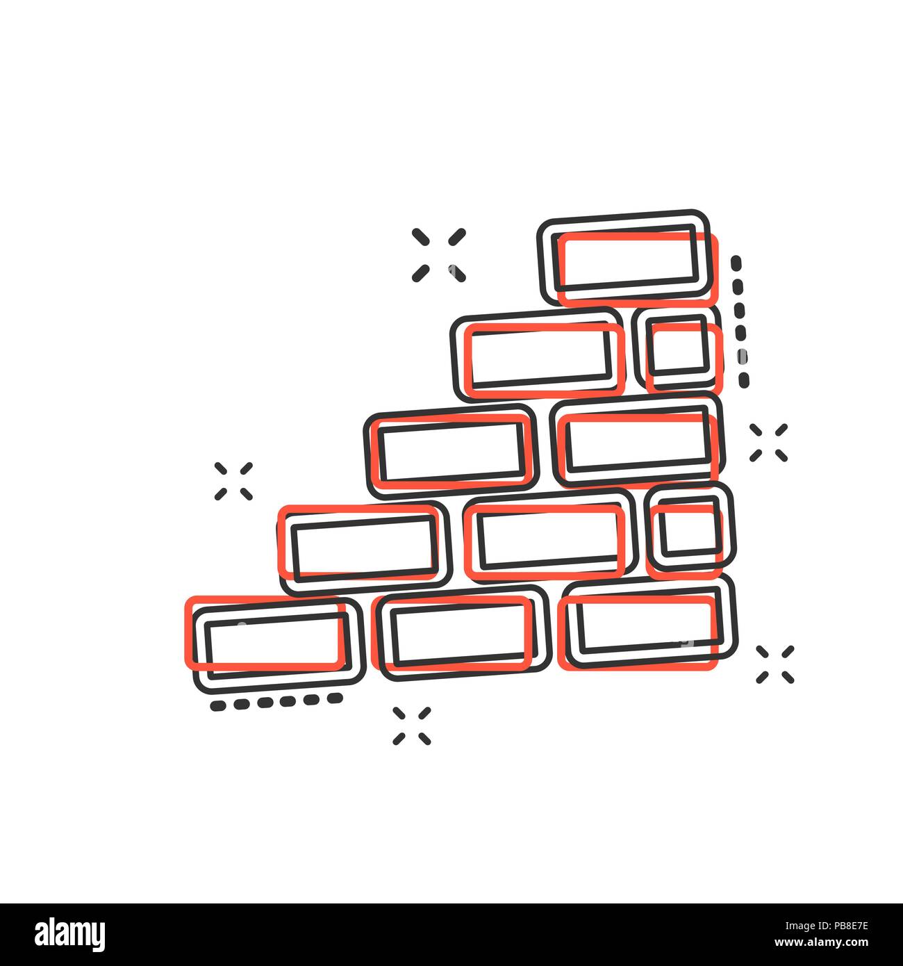 Vector cartoon wall brick icon in comic style. Wall sign illustration ...