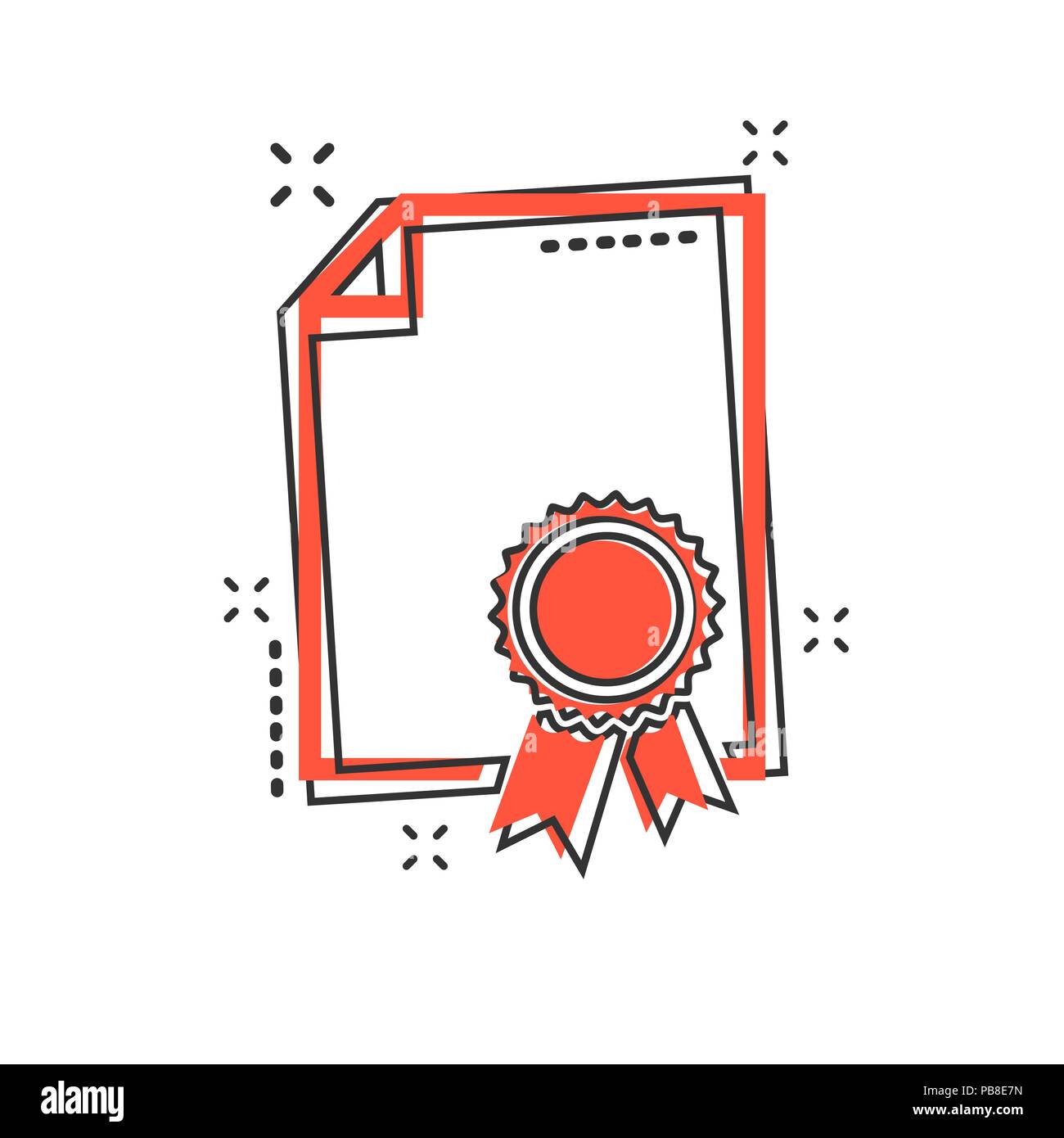 Vector cartoon certificate icon in comic style. Diploma sign ...