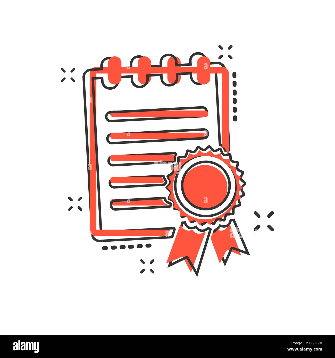 Vector cartoon certificate icon in comic style. Diploma sign ...