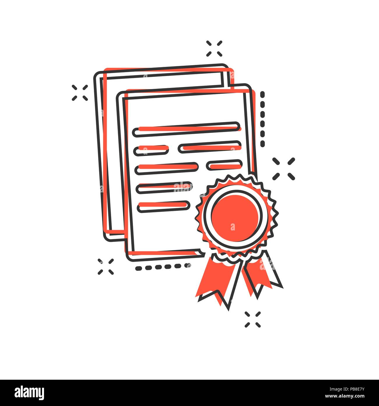Vector cartoon certificate icon in comic style. Diploma sign ...