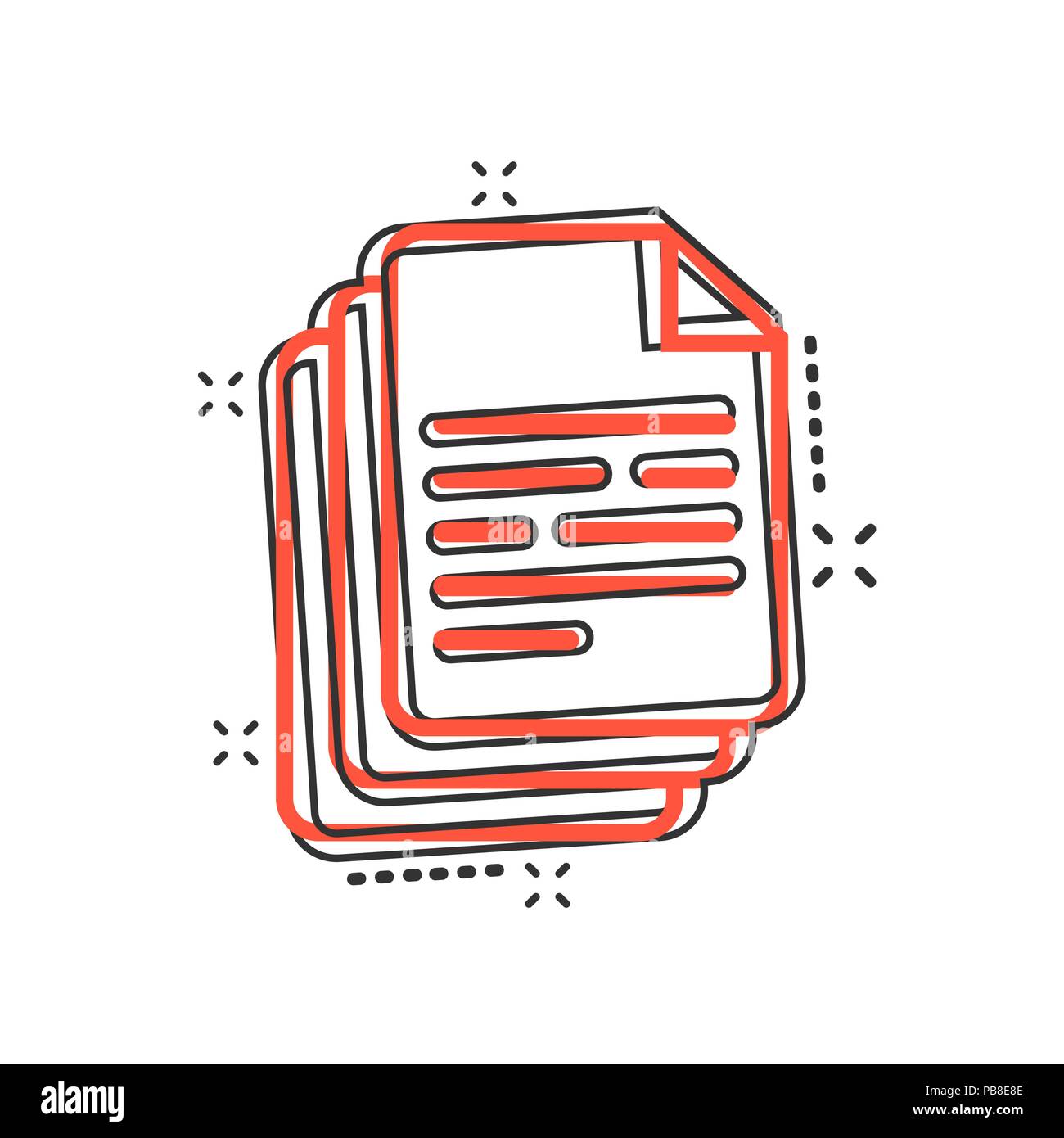 Vector cartoon document icon in comic style. Paper sheet sign ...