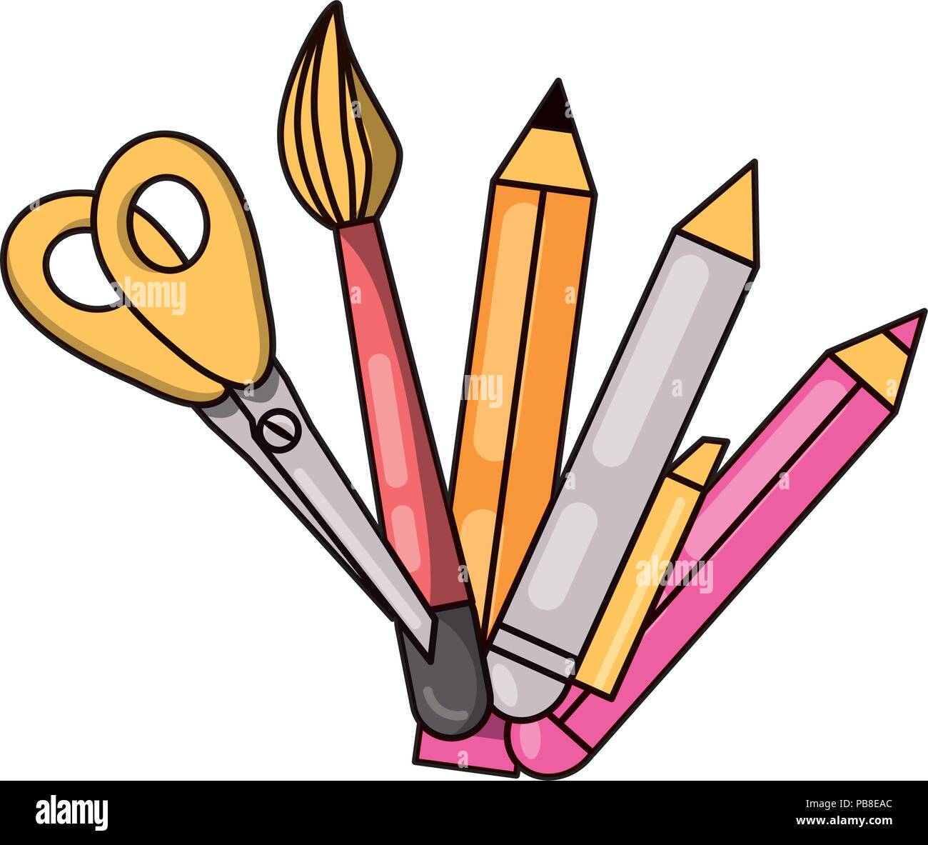 scissors and school objects icon over white background, vector ...