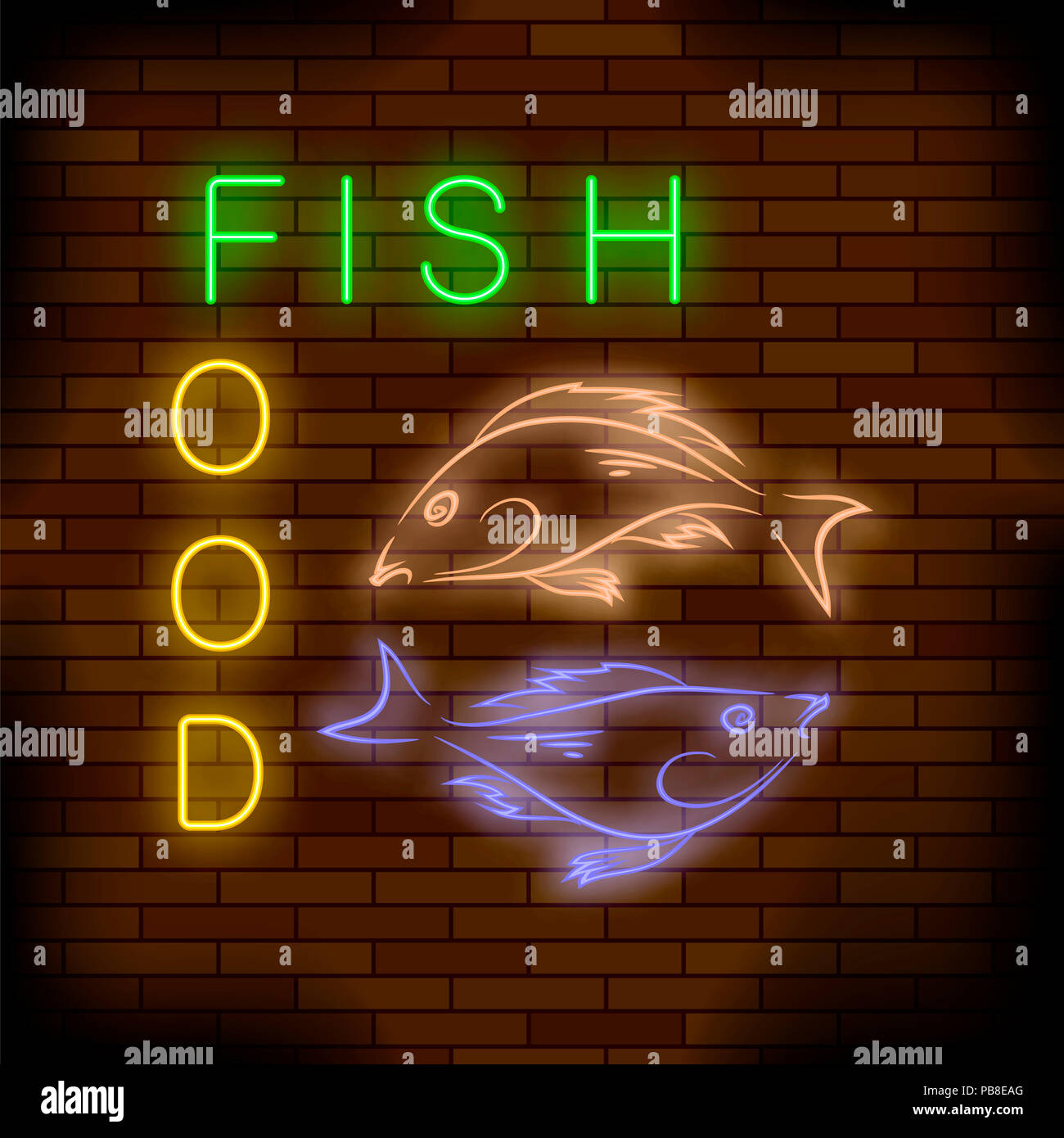 Colorful Neon Fish Food Sign Stock Photo - Alamy
