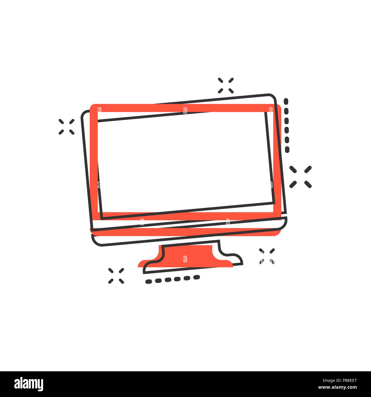 Vector cartoon computer icon in comic style. Monitor sign illustration ...