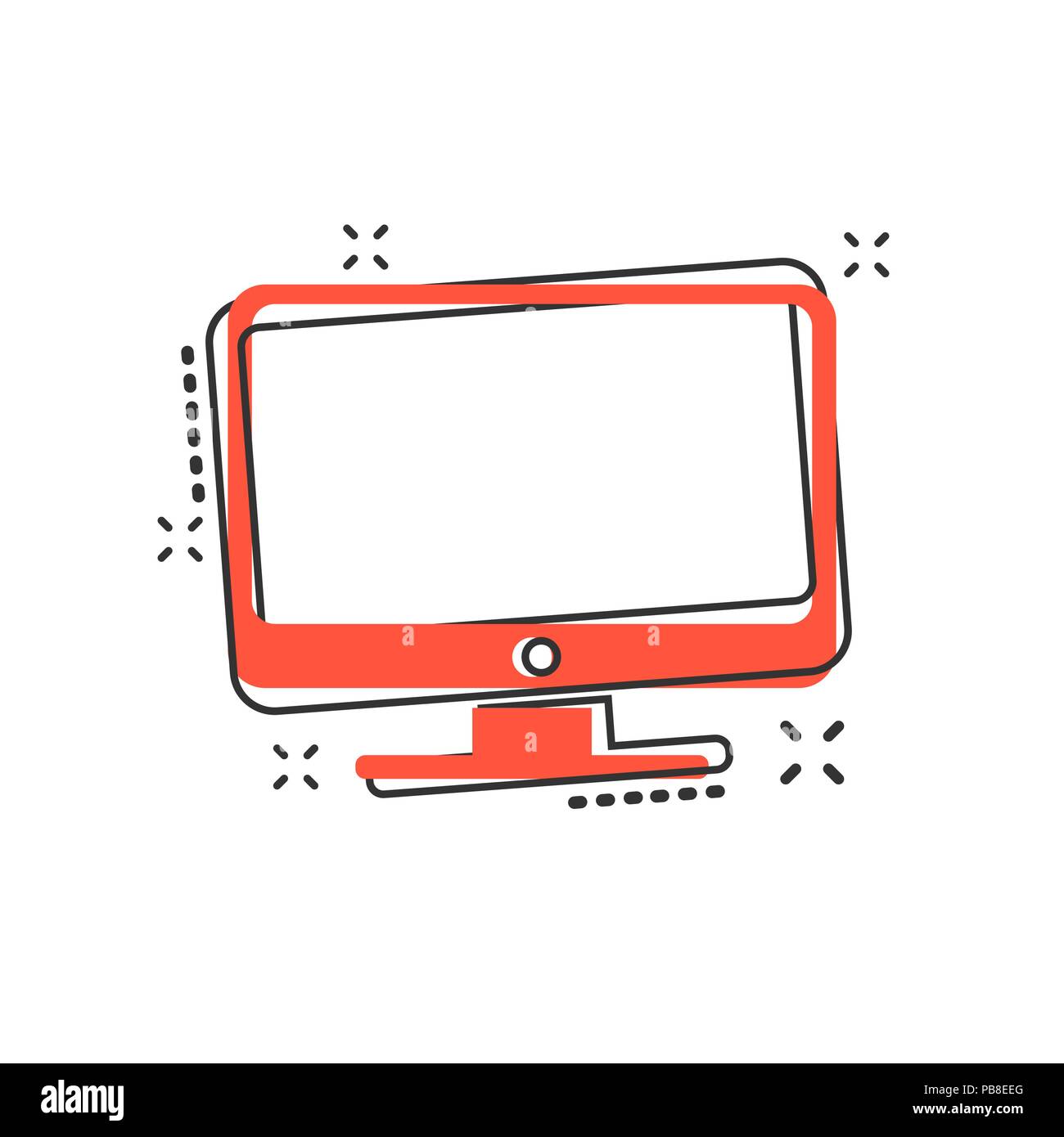 Vector cartoon computer icon in comic style. Monitor sign illustration ...