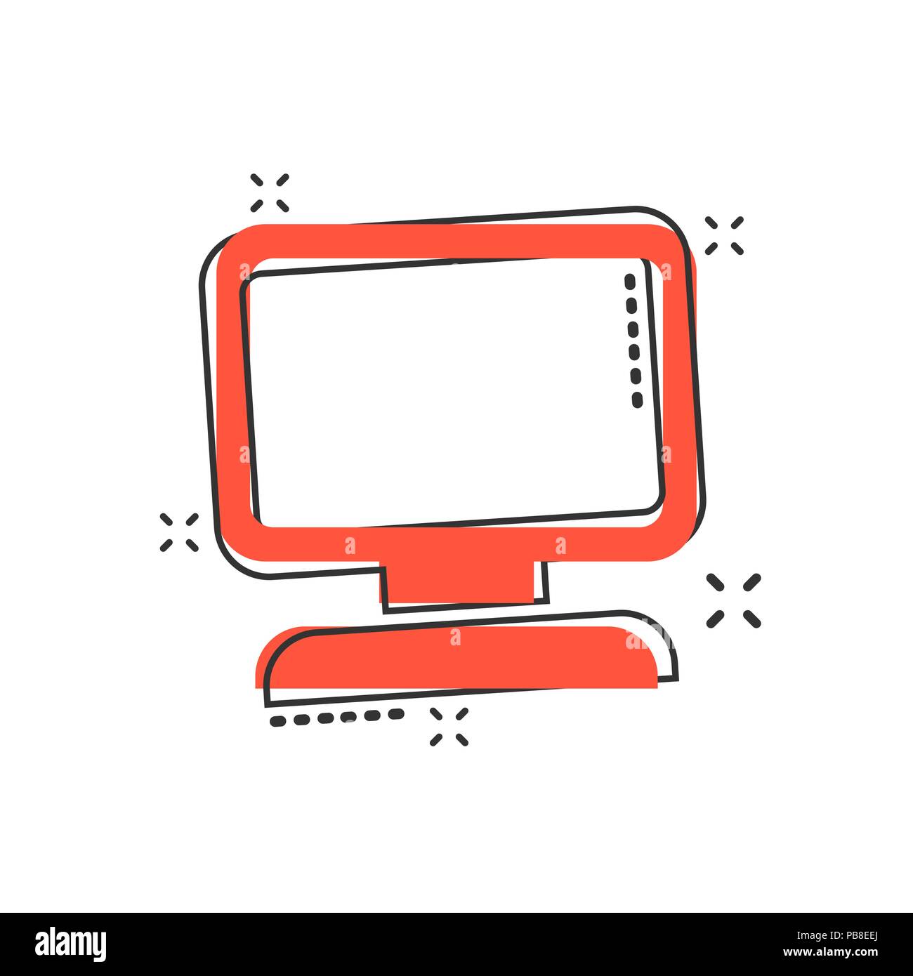 Vector cartoon computer icon in comic style. Monitor sign illustration ...