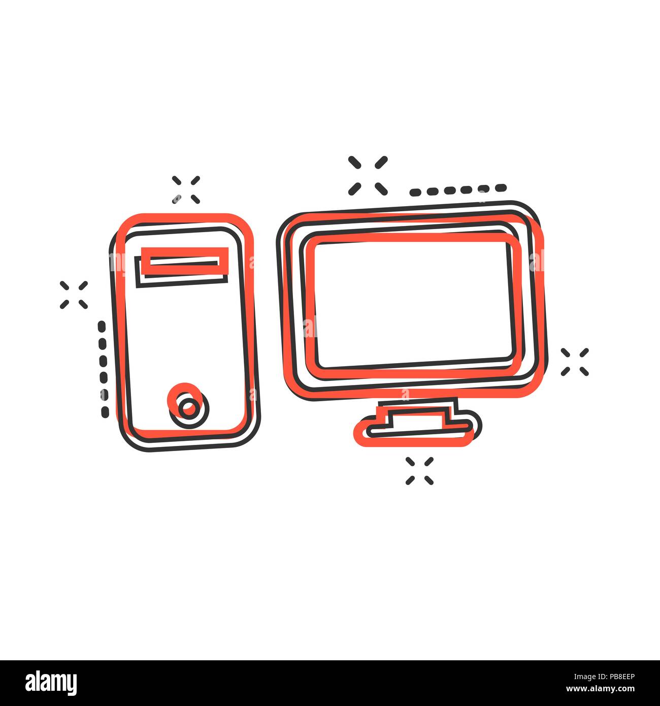 Vector cartoon computer icon in comic style. Monitor sign illustration ...