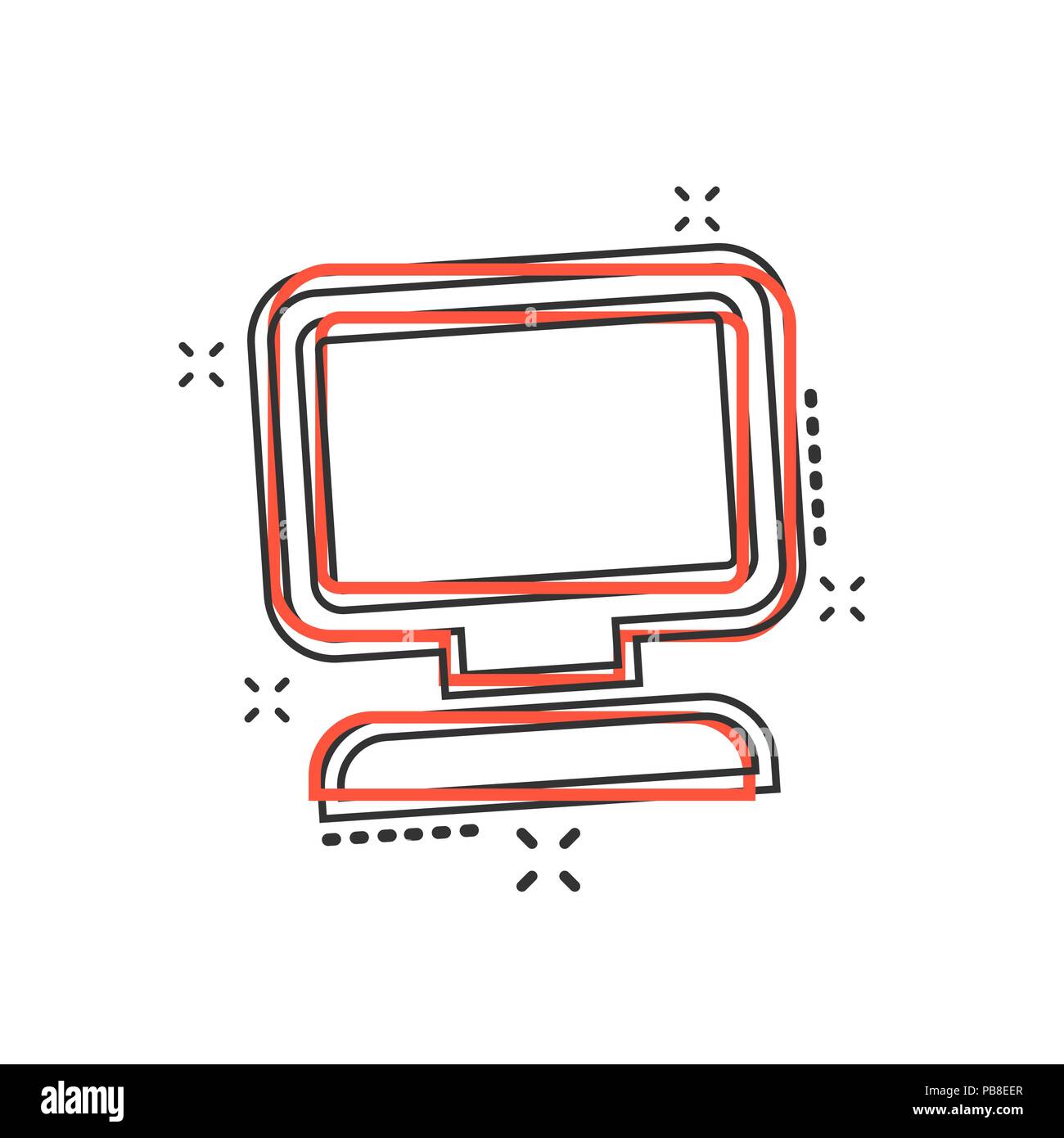 Vector cartoon computer icon in comic style. Monitor sign illustration ...