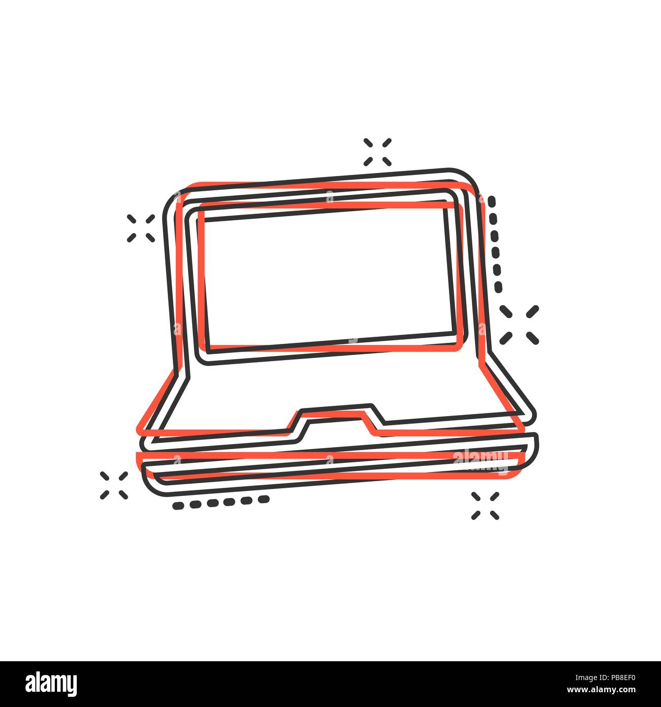 Vector cartoon laptop computer icon in comic style. Notebook sign ...