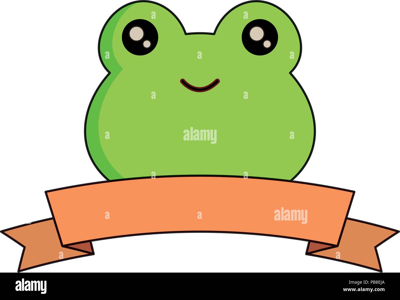 decorative ribbon with cute frog icon over white background, vector ...