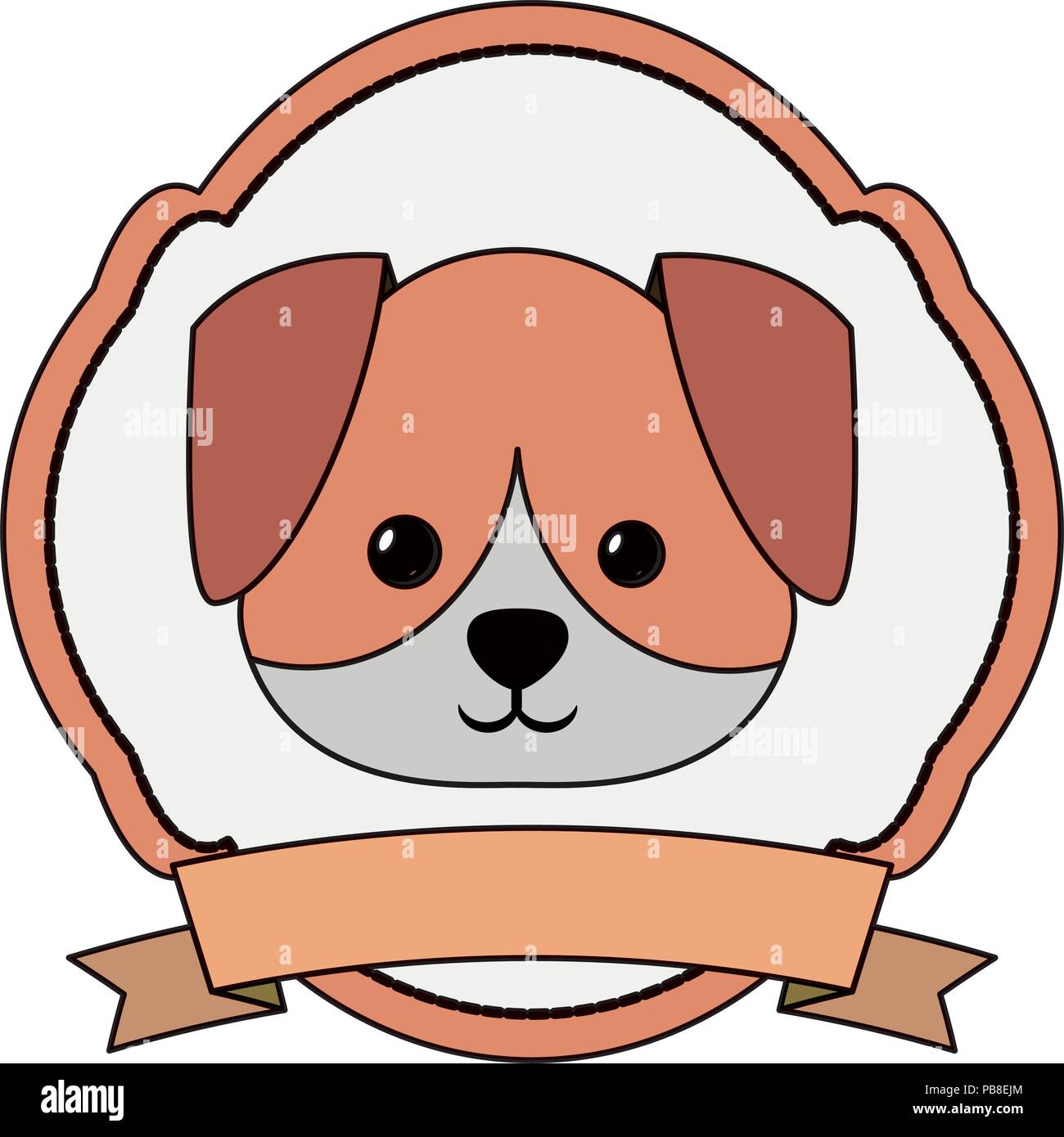 decorative frame and ribbon with cute dog icon over white background ...
