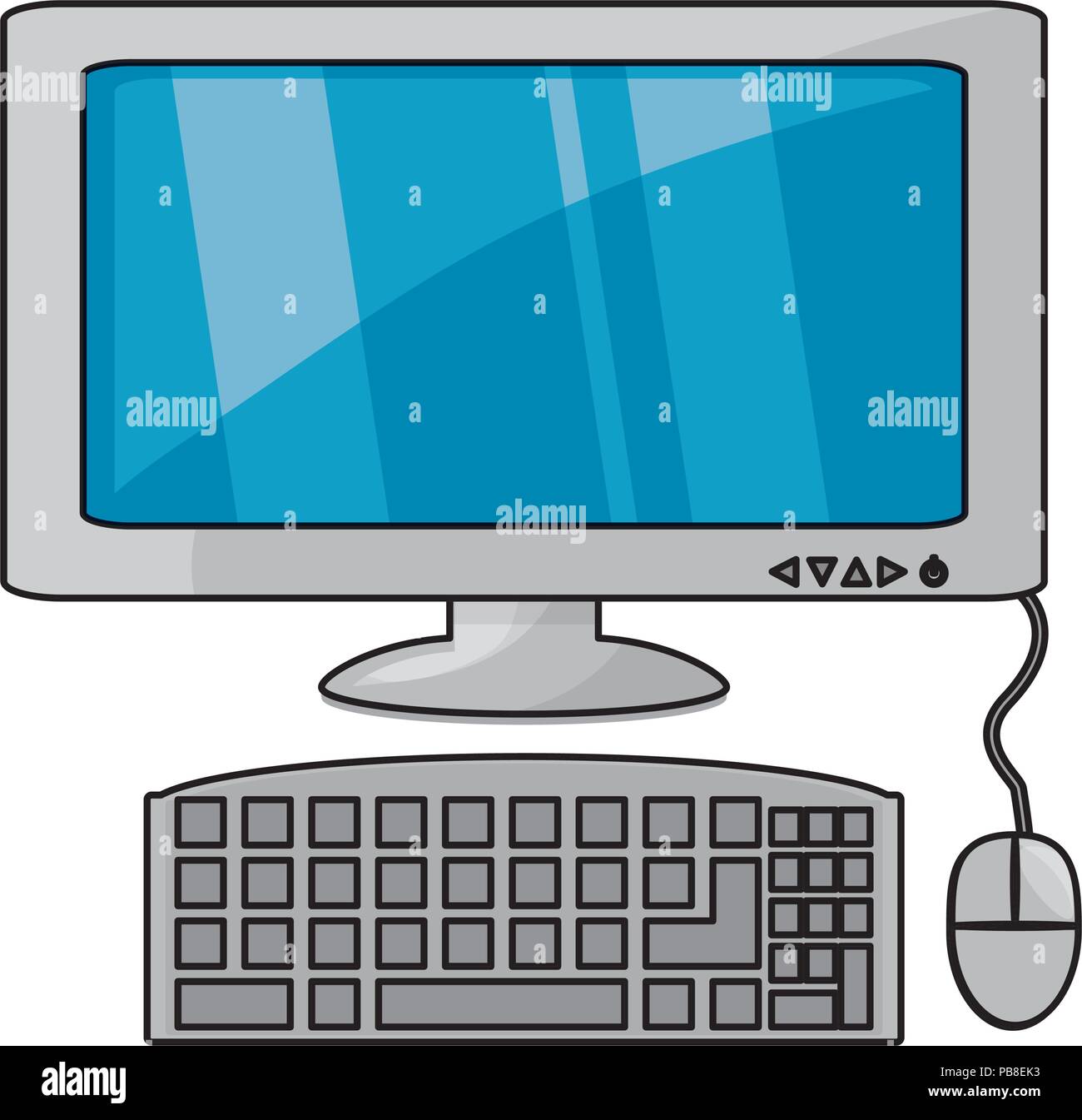 computer monitor with keyboard and mouse over white background, vector ...