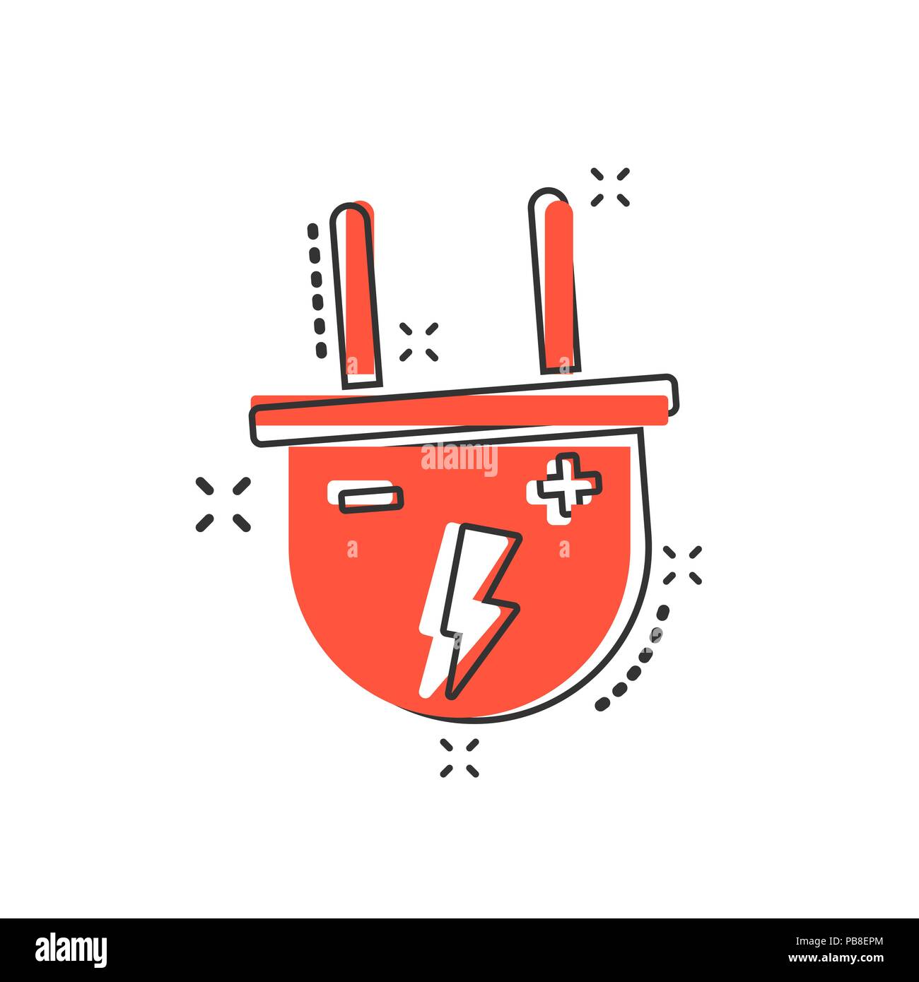 Vector cartoon electric plug icon in comic style. Power wire cable sign ...