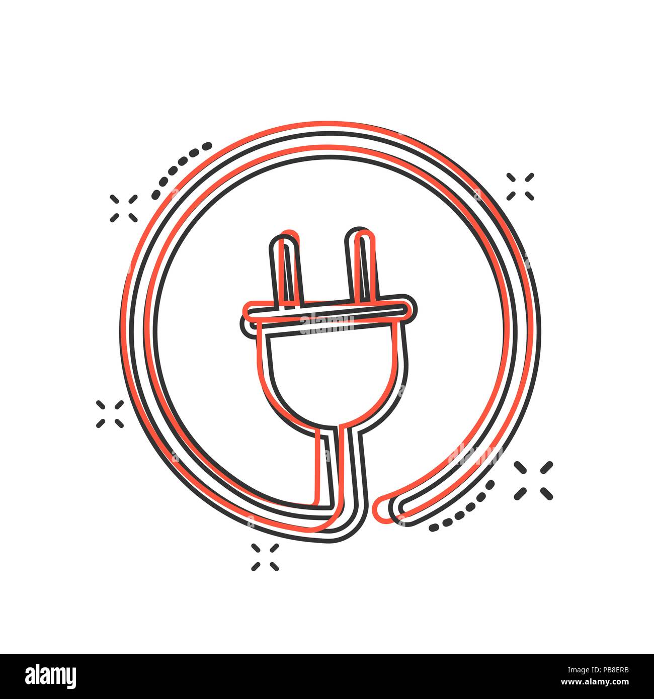 Vector cartoon electric plug icon in comic style. Power wire cable sign ...