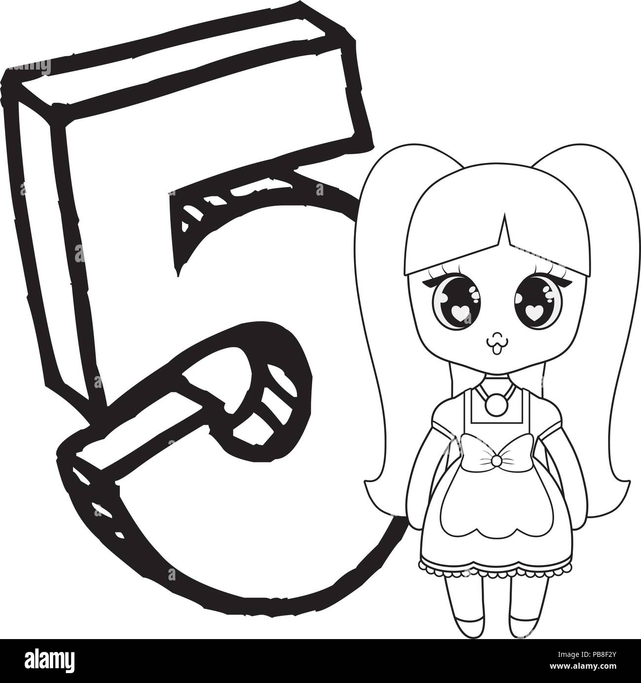 cute number five and anime girl icon over white background, vector ...