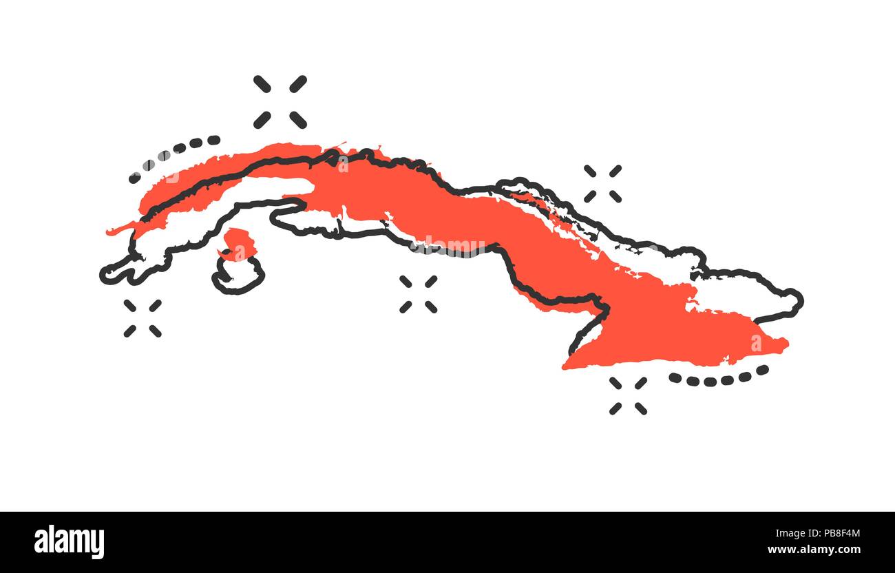 Vector cartoon Cuba map icon in comic style. Cuba sign illustration ...