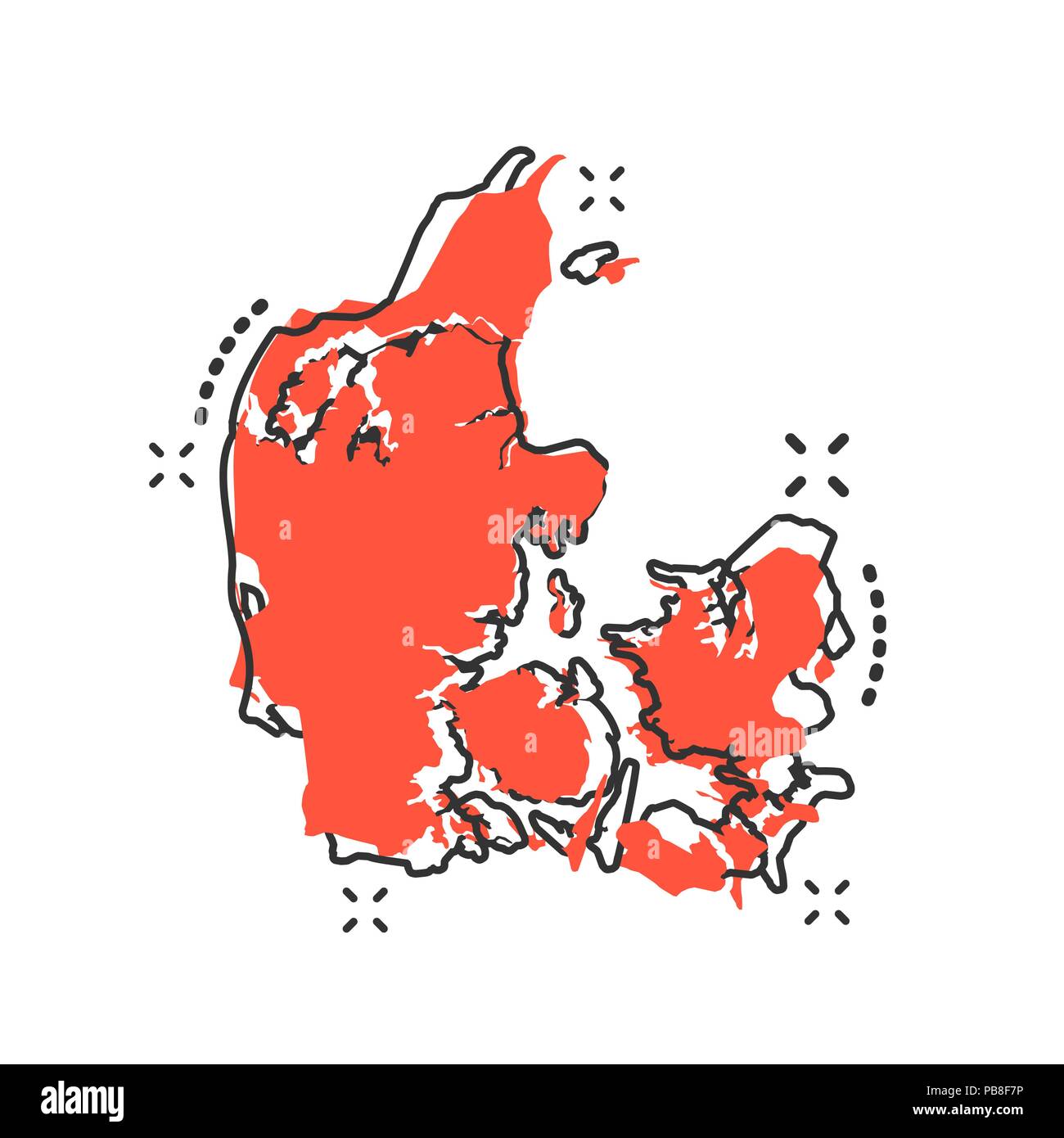 Vector cartoon Denmark map icon in comic style. Denmark sign ...