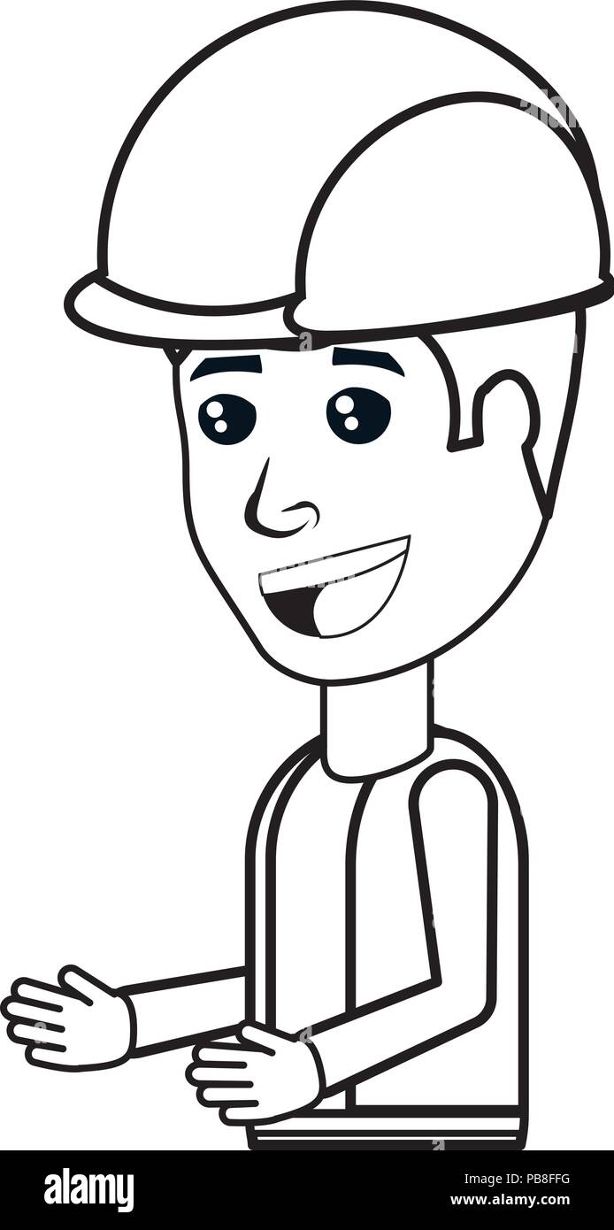 cartoon man with safety helmet icon over white background, vector ...
