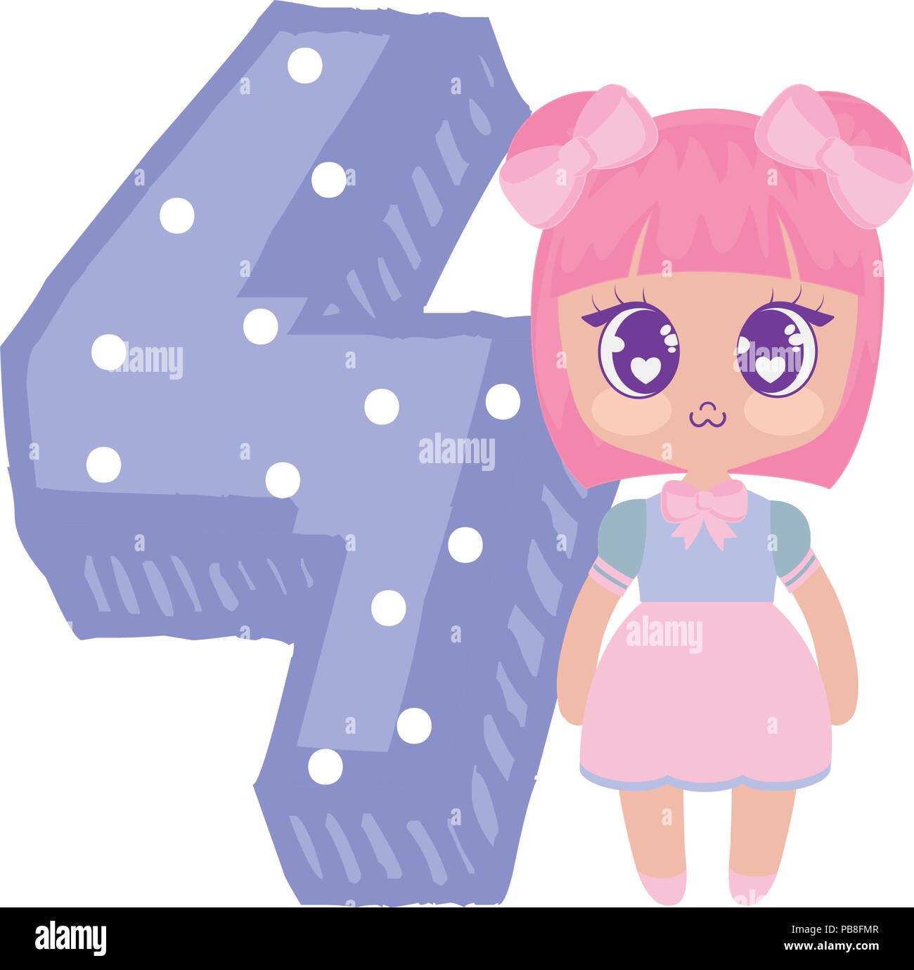 cute number four and anime girl icon over white background, vector ...