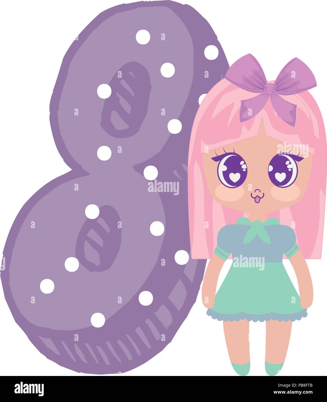 cute number eight and anime girl icon over white background, vector ...